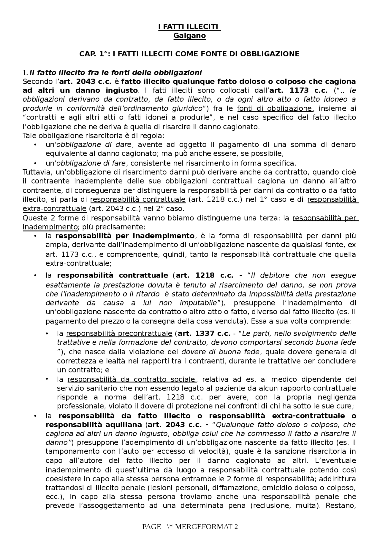 I Fatti Illeciti F Galgano Docsity
