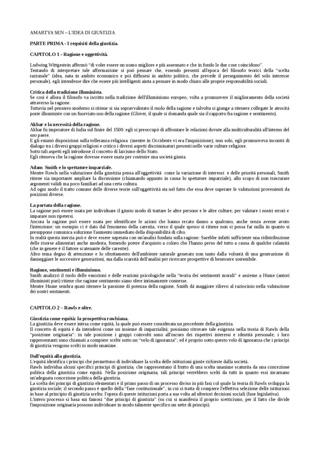 Lidea Di Giustizia Di Amartya Sen Appunti Di Teoria Del Diritto E