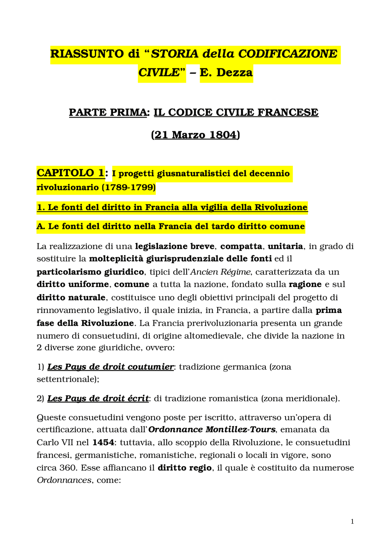 Riassunto Storia Della Codificazione Civile Ettore Dezza Docsity