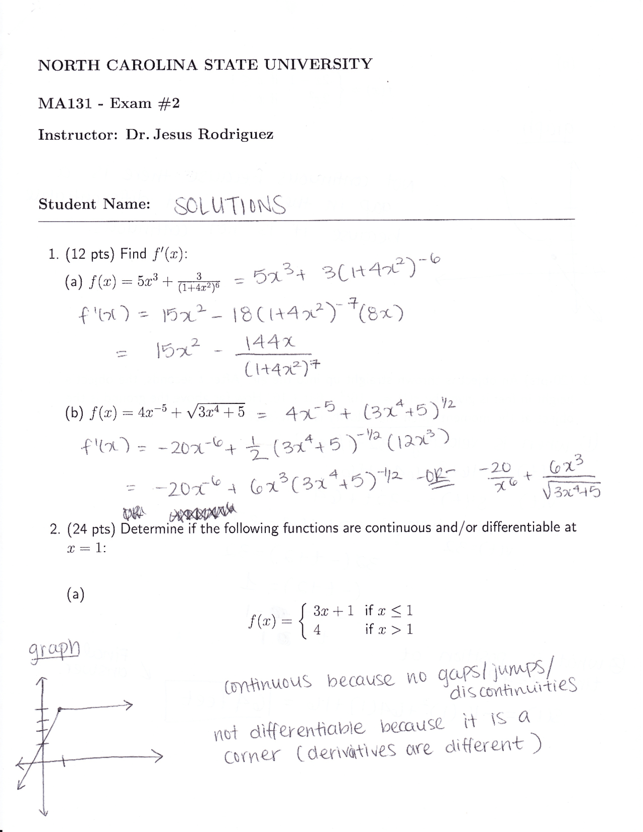 Test II Solutions - Calculus for Life and Management Sciences A | MA ...