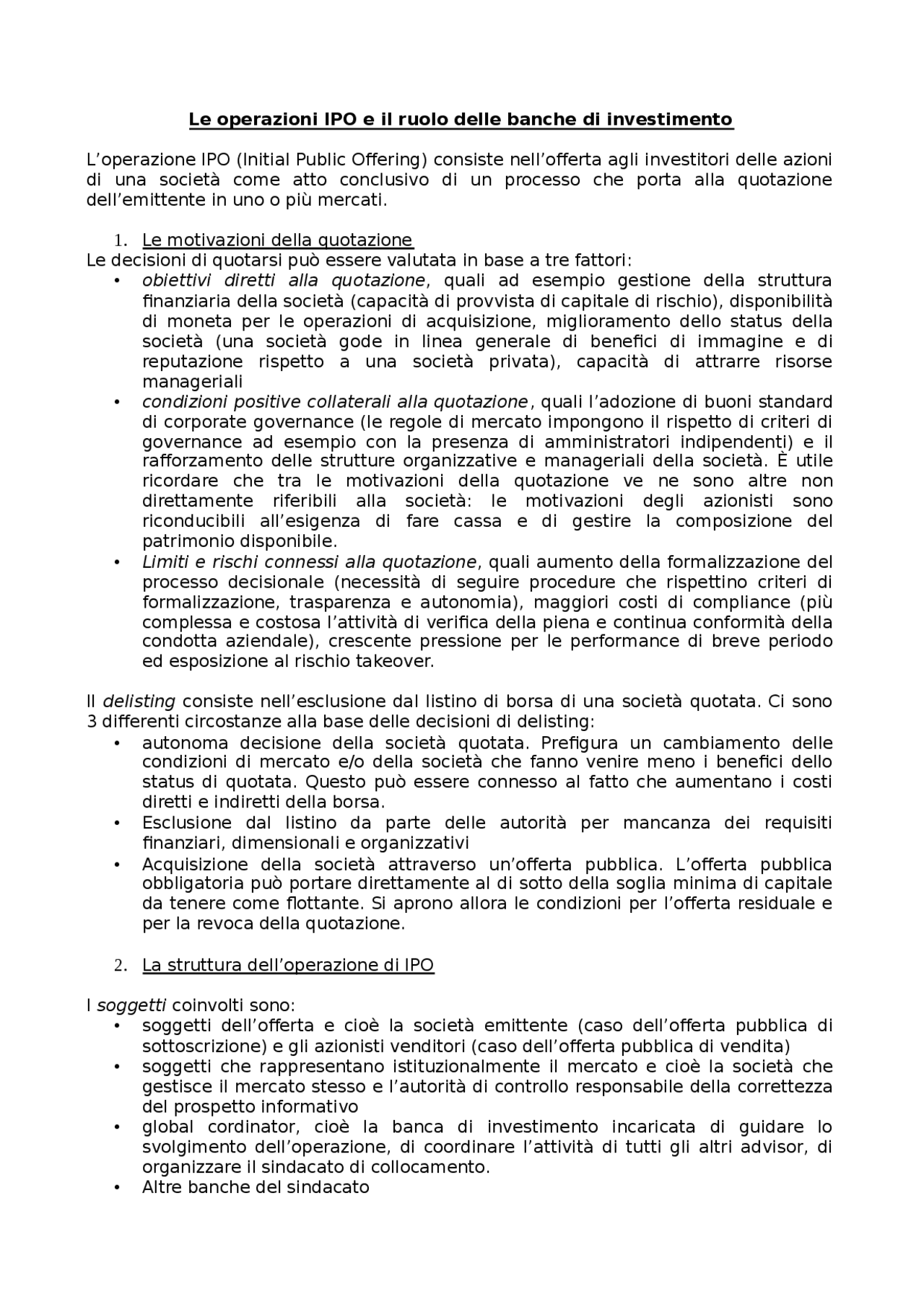 Le Operazioni Ipo E Il Ruolo Delle Banche Di Investimento Docsity