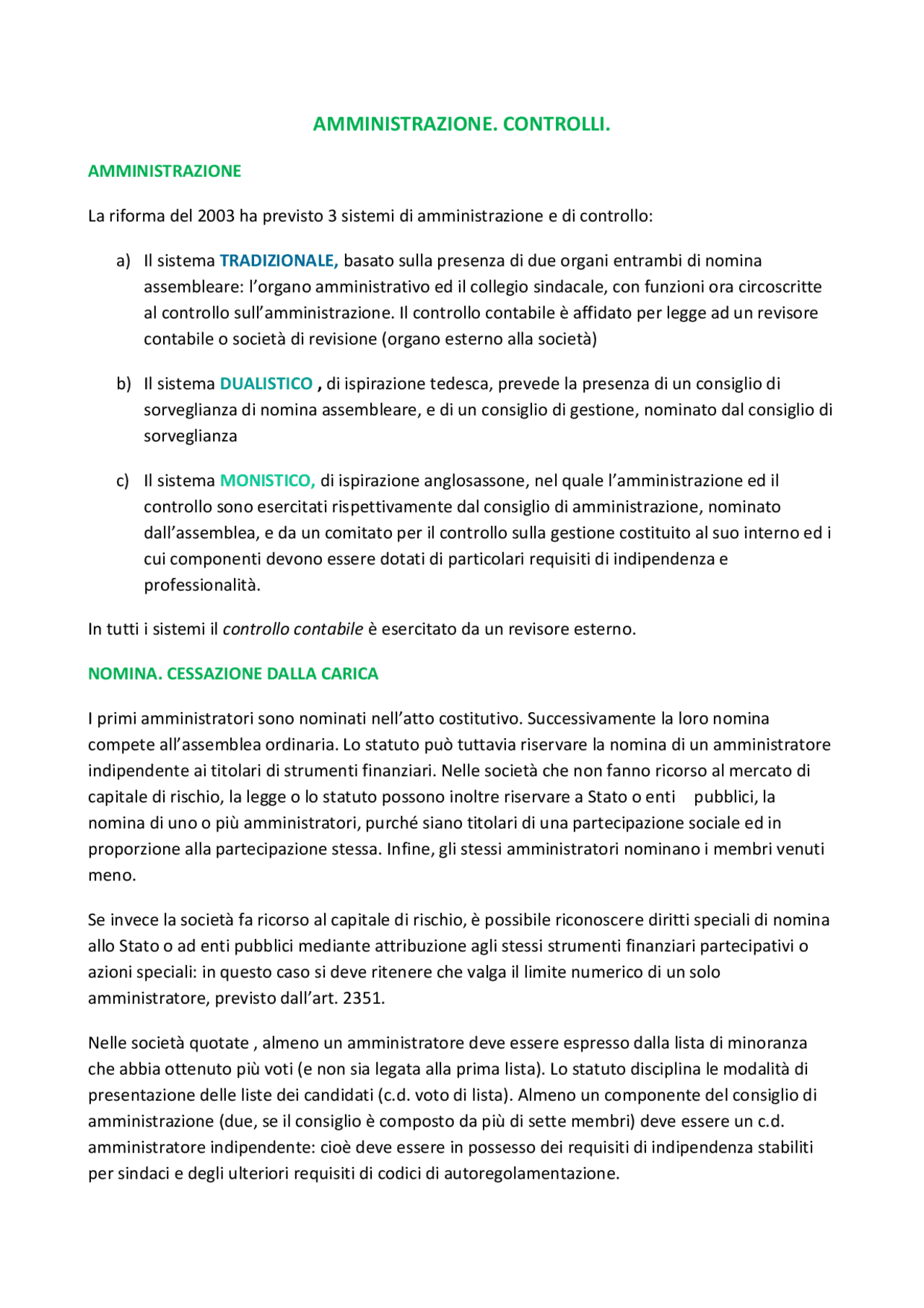 Appunti Amministrazione Spa Unimore Docsity