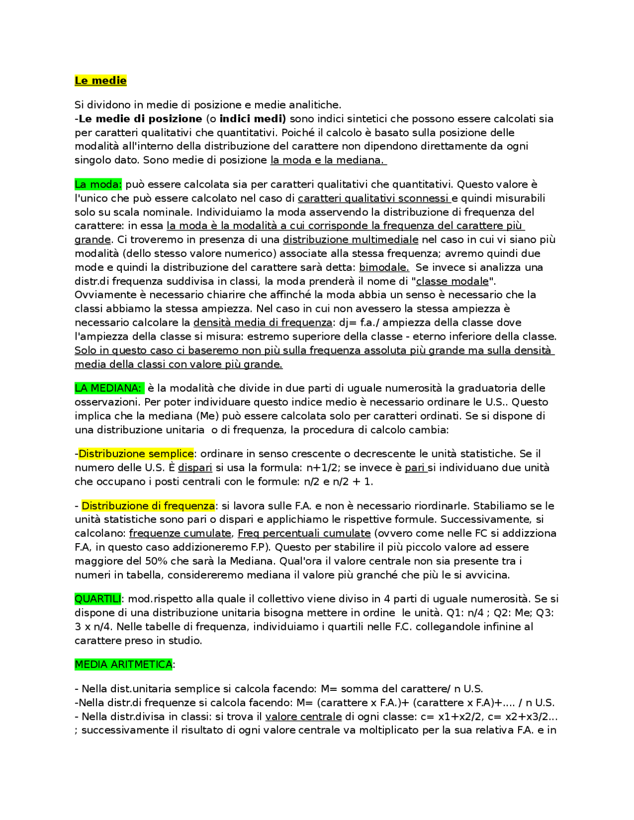 Appunti Concettuali Di Statistica Docsity