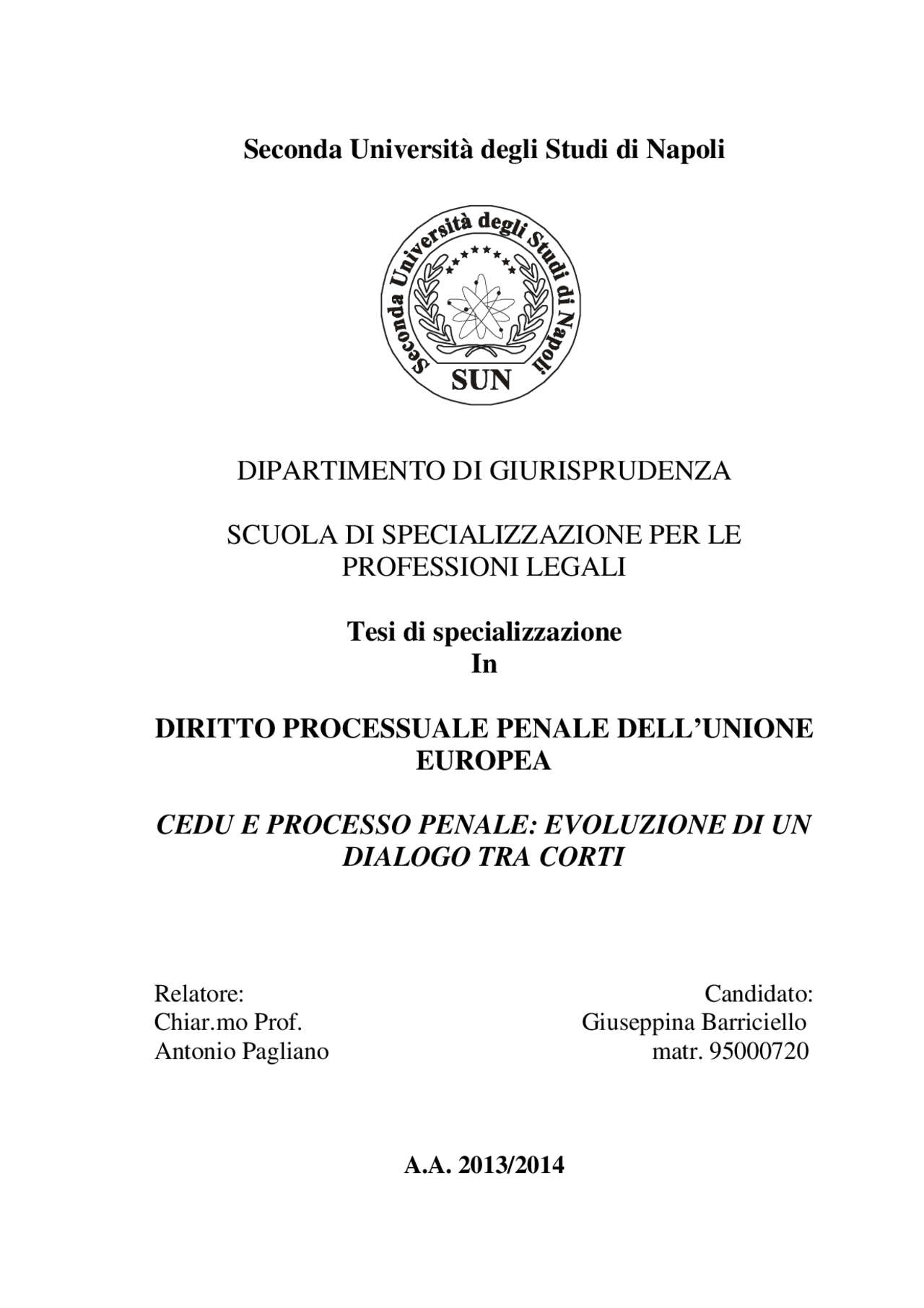 Tesi Di Laurea Cedu E Processo Penale Docsity