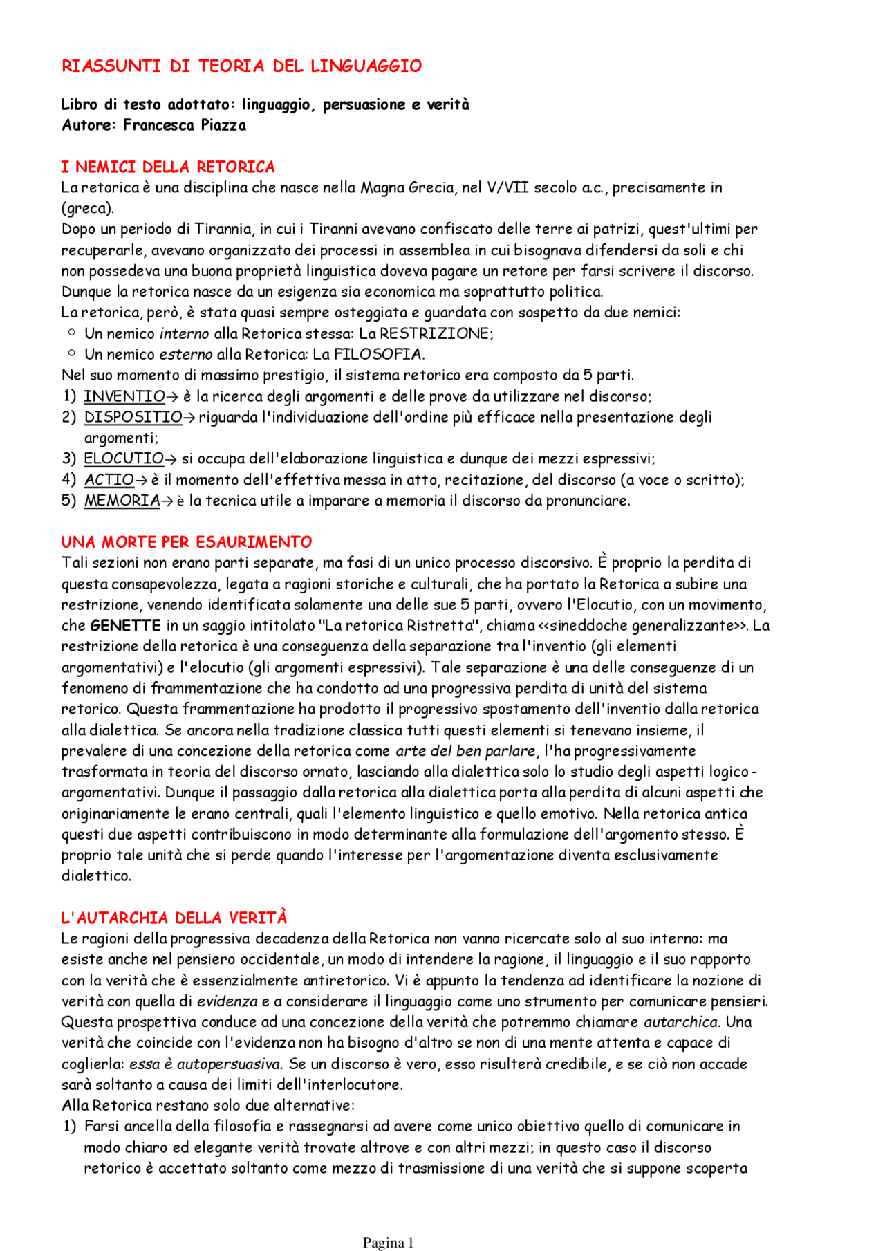 Riassunto Teoria Del Linguaggio Docsity