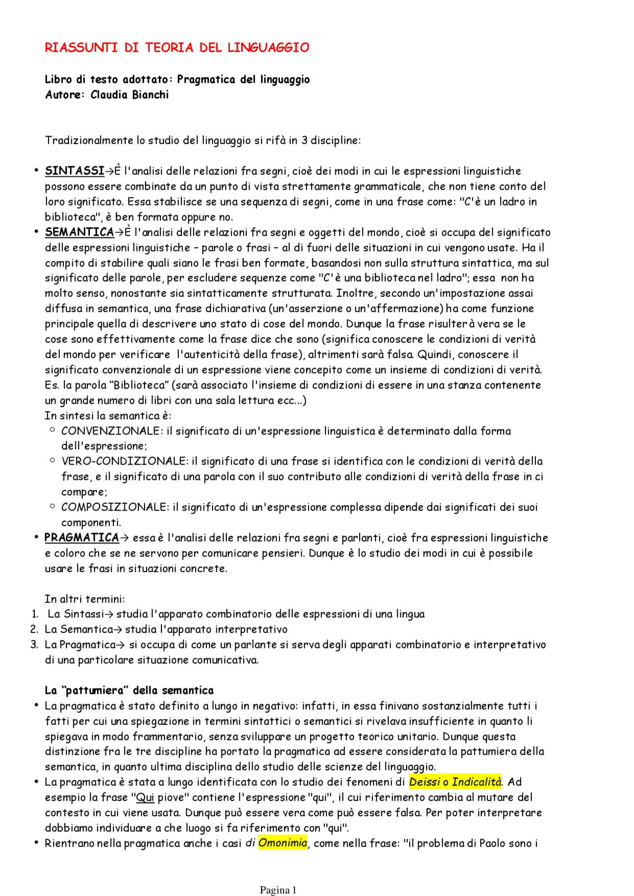 Riassunto Teoria Del Linguaggio 2 Docsity