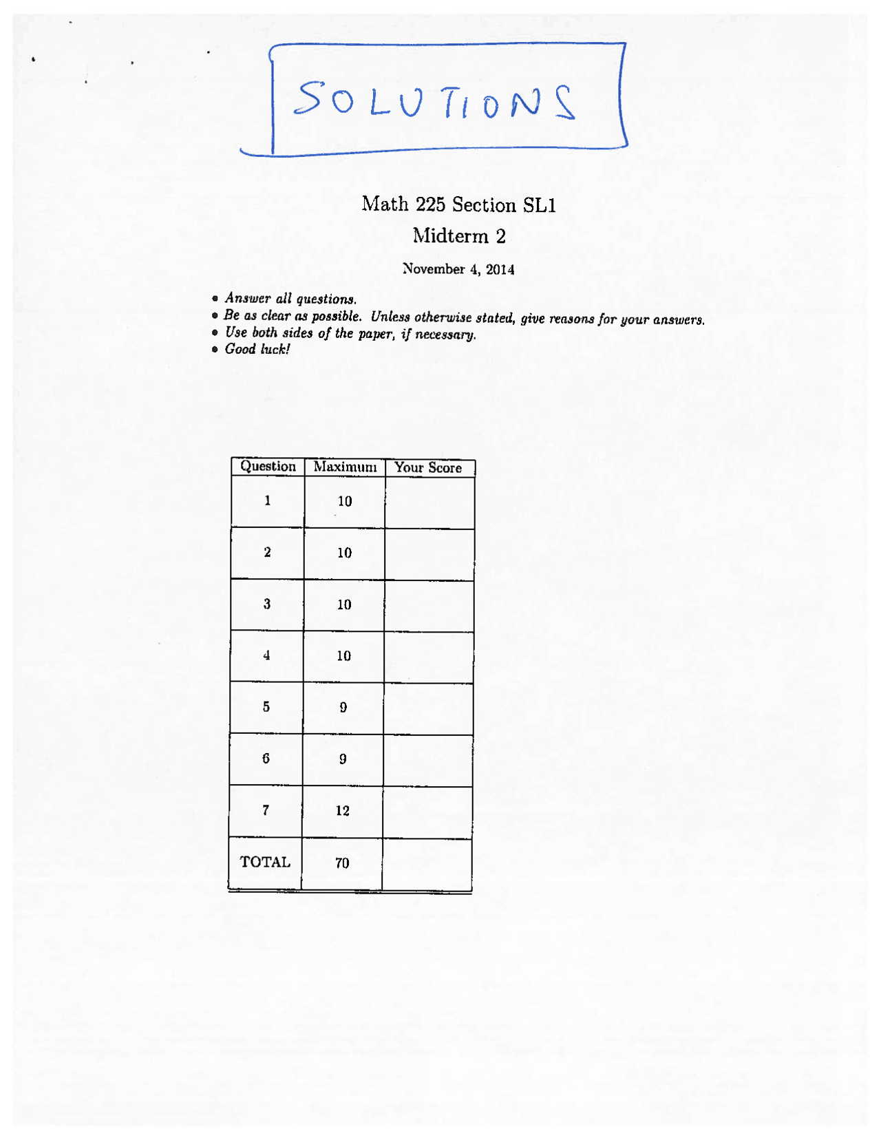 Resolution Of Midterm 2 Introductory Matrix Theory Math 225 Docsity