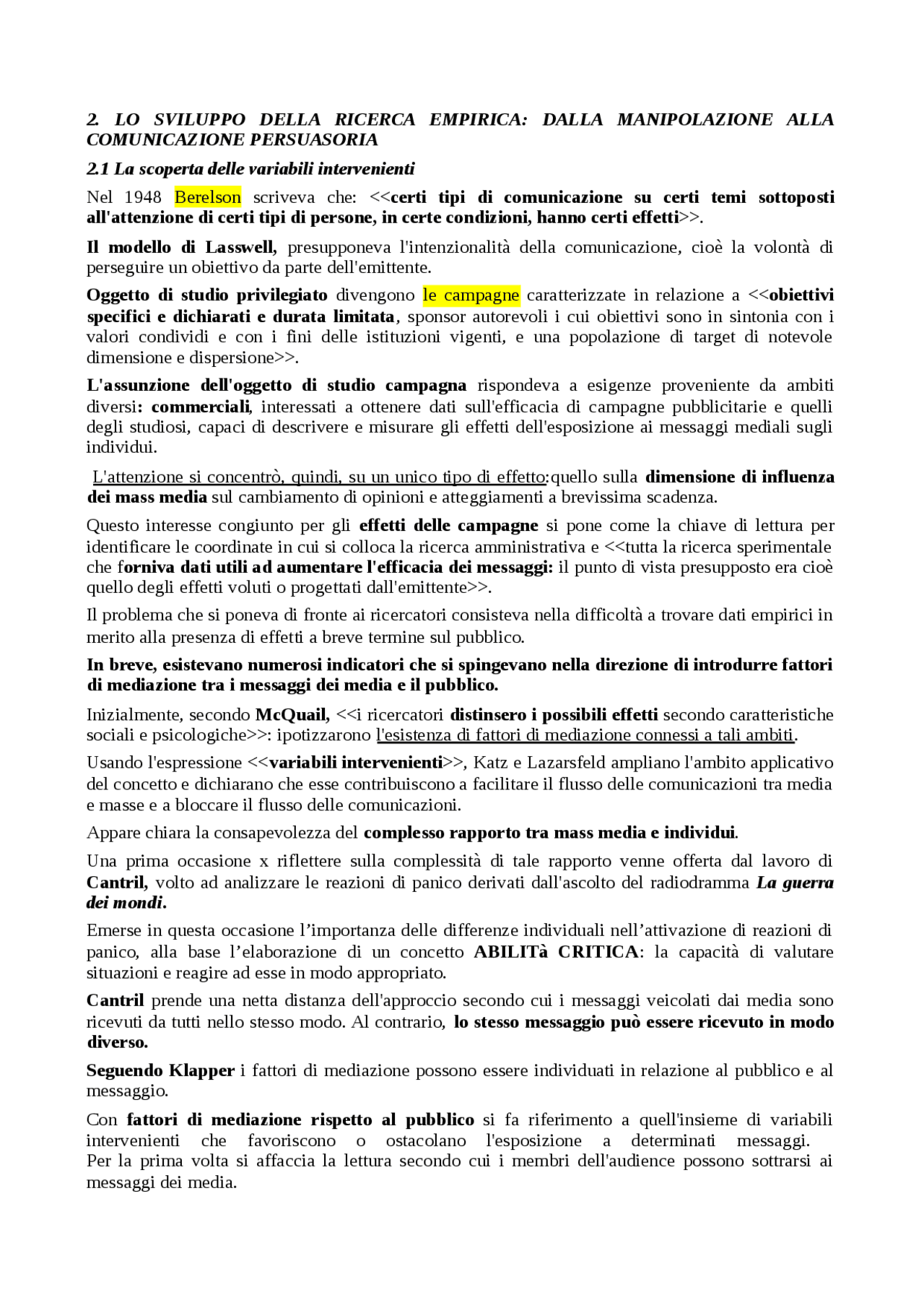 Teorie Della Comunicazione Di Massa Bentivegna Docsity