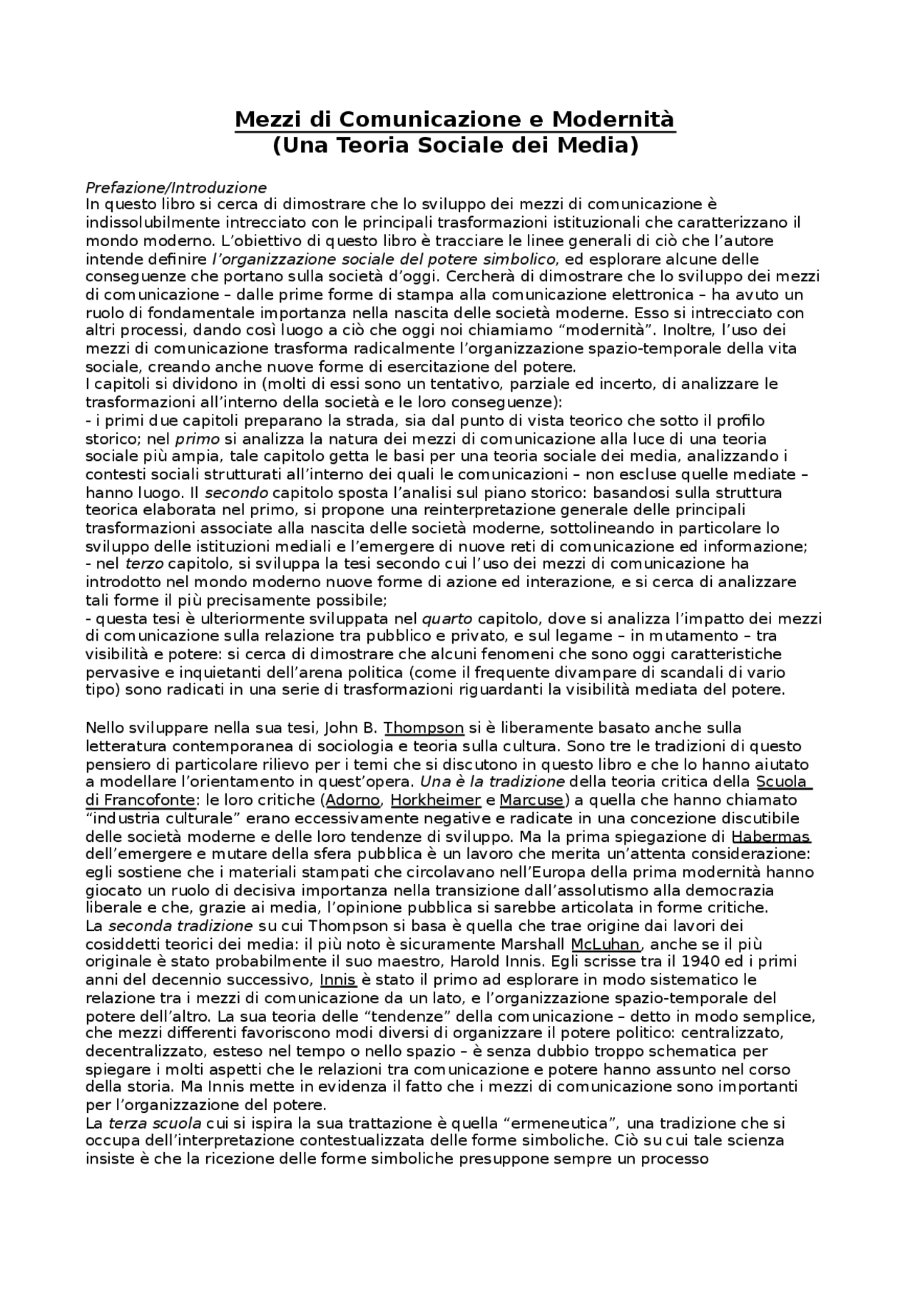 Mezzi Di Comunicazione E Modernità Docsity