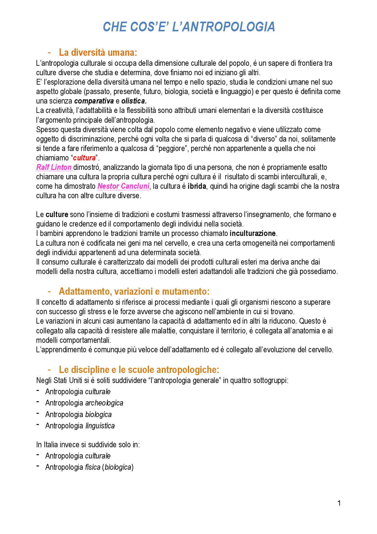 Appunti Kottak Docsity
