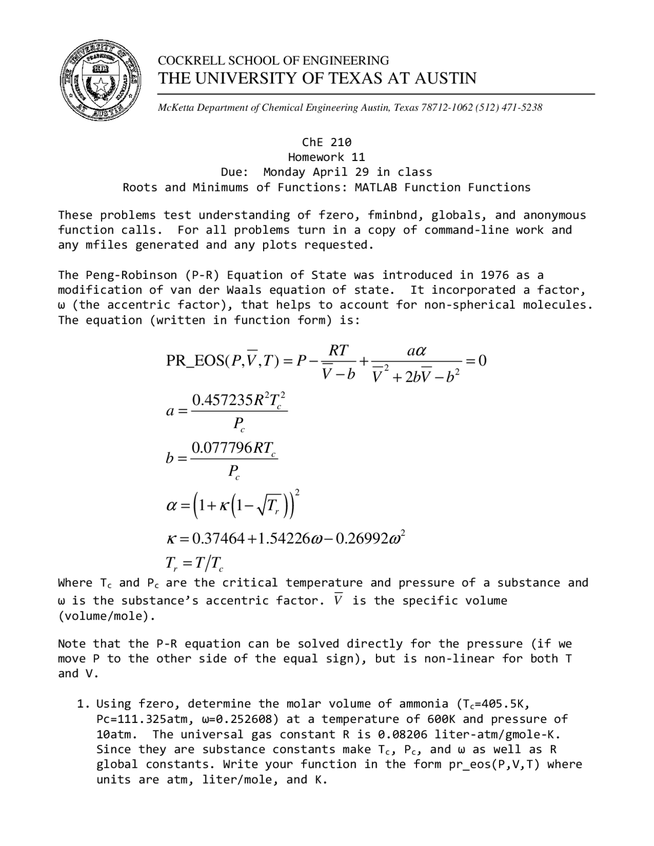 Homework 11 Introduction To Computing Che 210 Docsity
