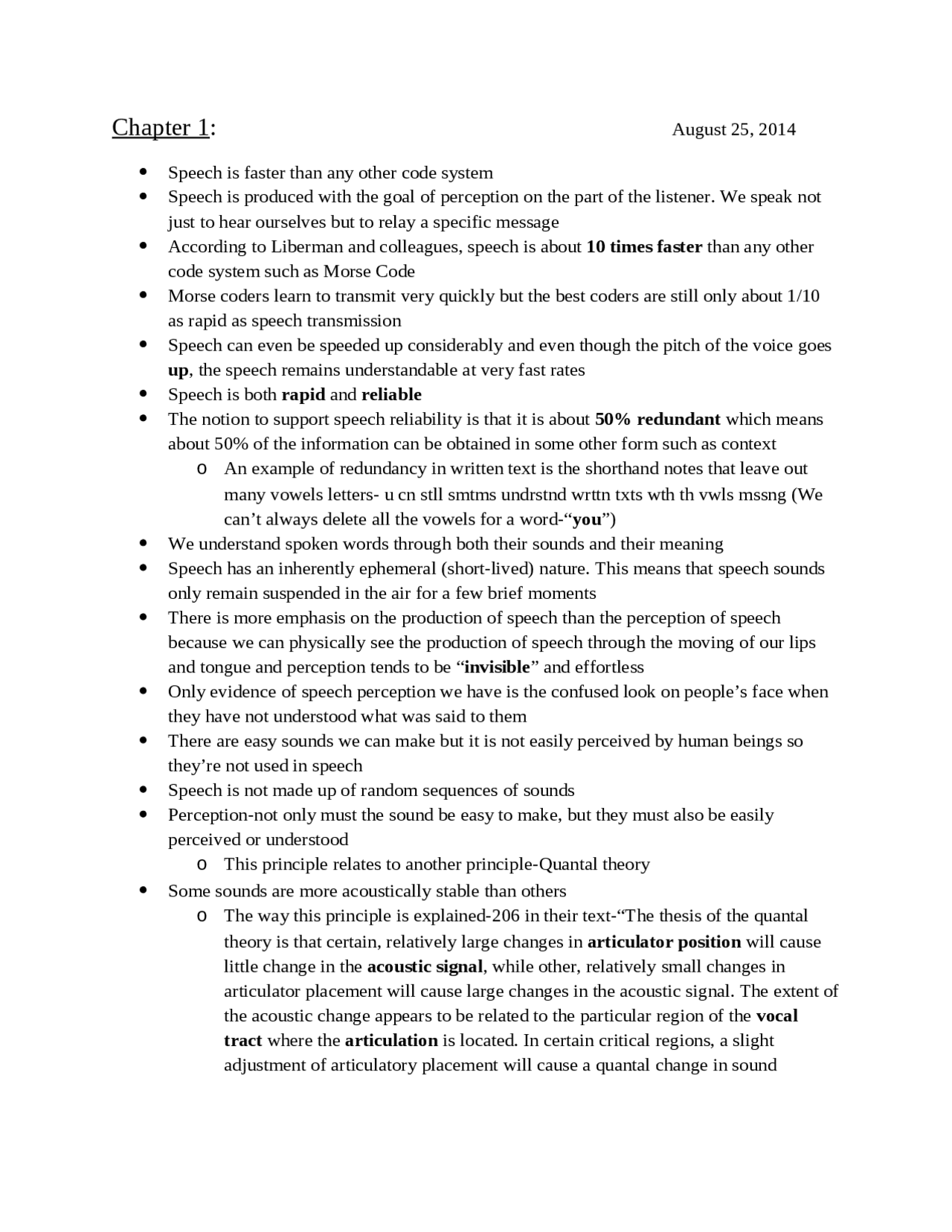 Notes On Speech Vowels And Consonants Speech Science Ii Perception