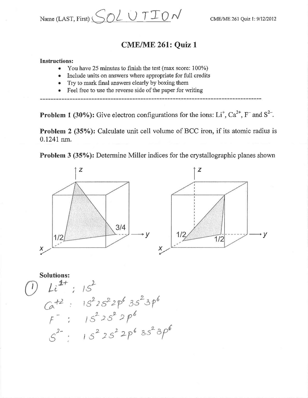 Quiz 1 With Solution Materials For Manufacturing Cme 261 Docsity