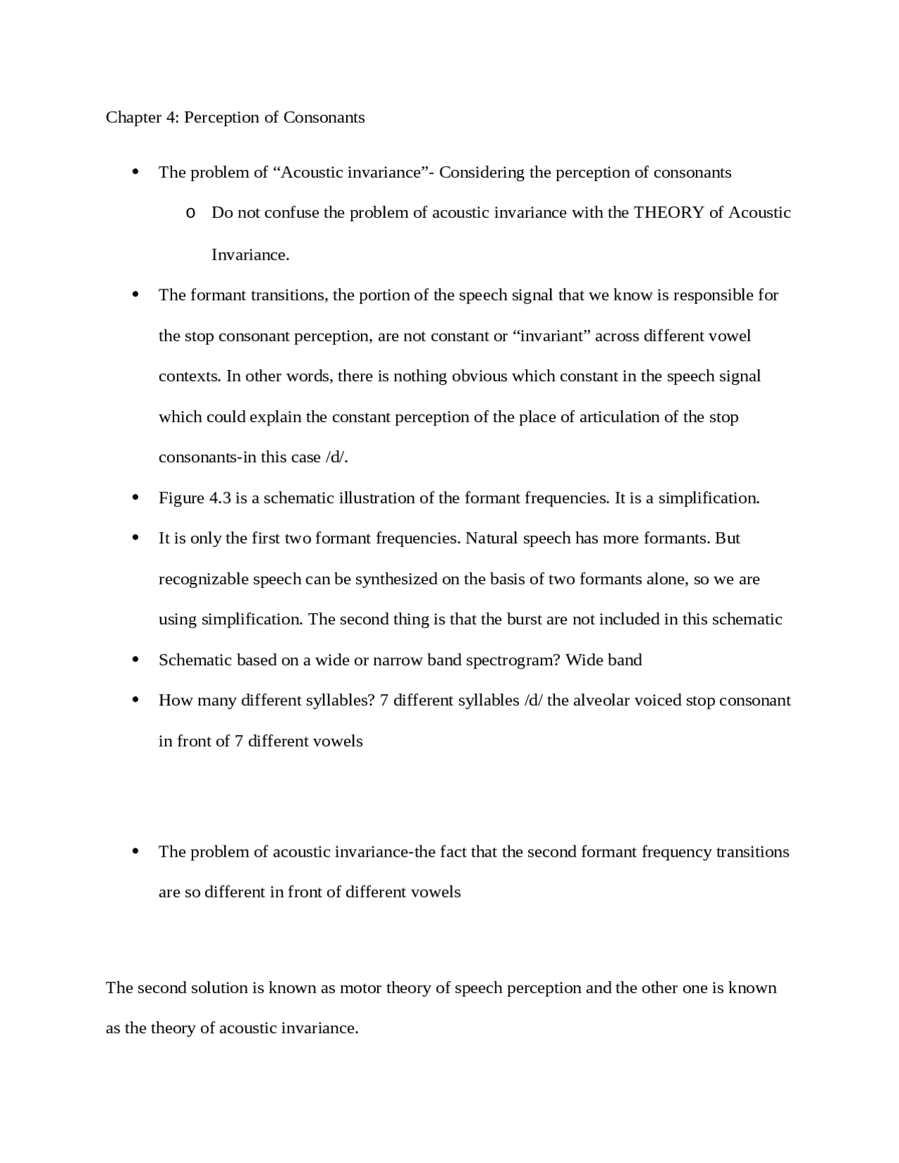 Lecture Notes On Perception Of Consonants Spa 3123 Docsity
