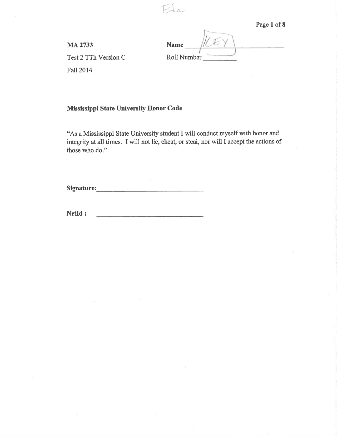 Exam 2 With Resolution Calculus Iii Ma 2733 Docsity