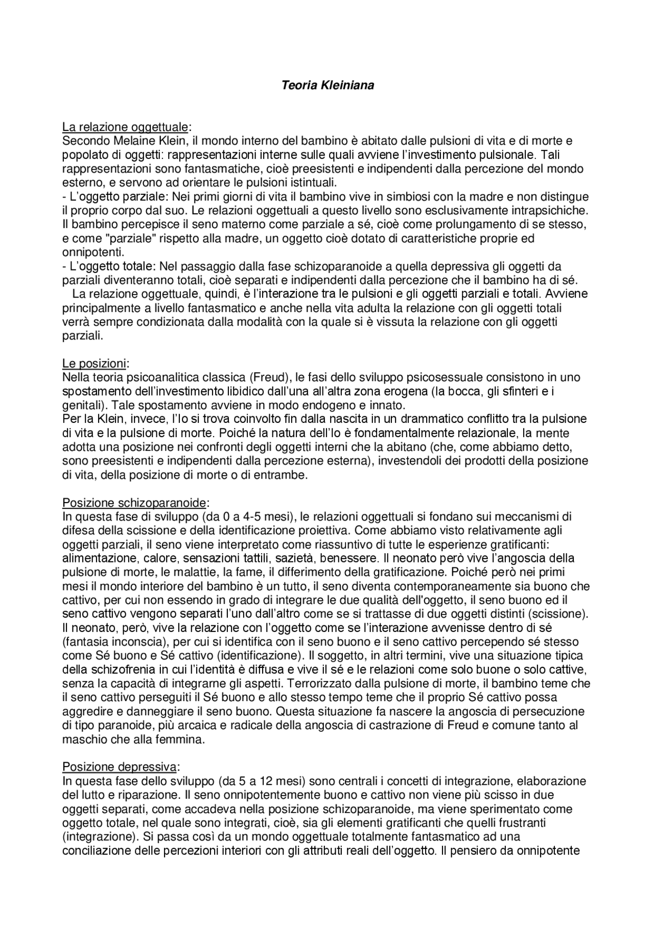 Riassunto Invidia E Gratitudine Klein Docsity