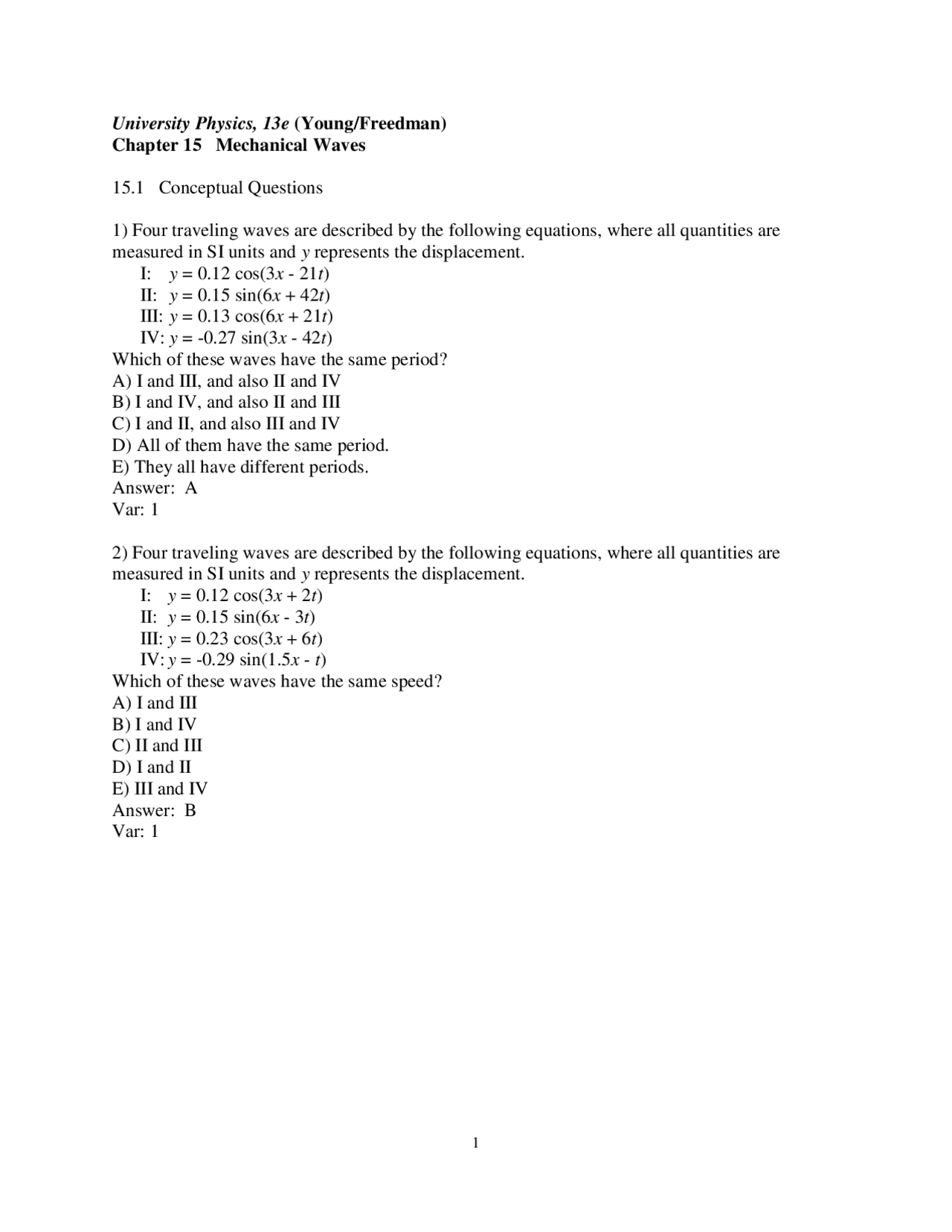Mechanical Waves - Conceptual Questions with Answers | PHYS 1321 - Docsity