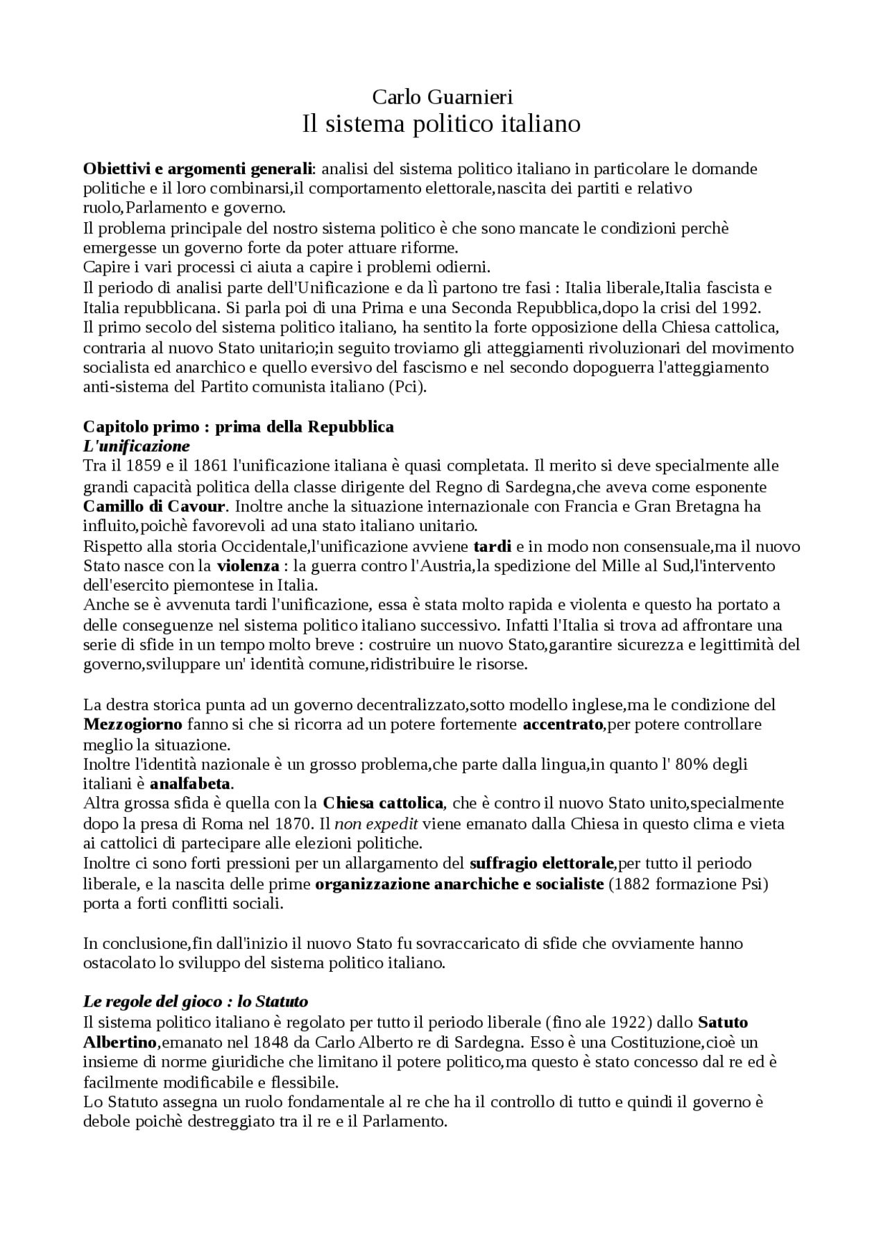 Il Sistema Politico Italiano Docsity