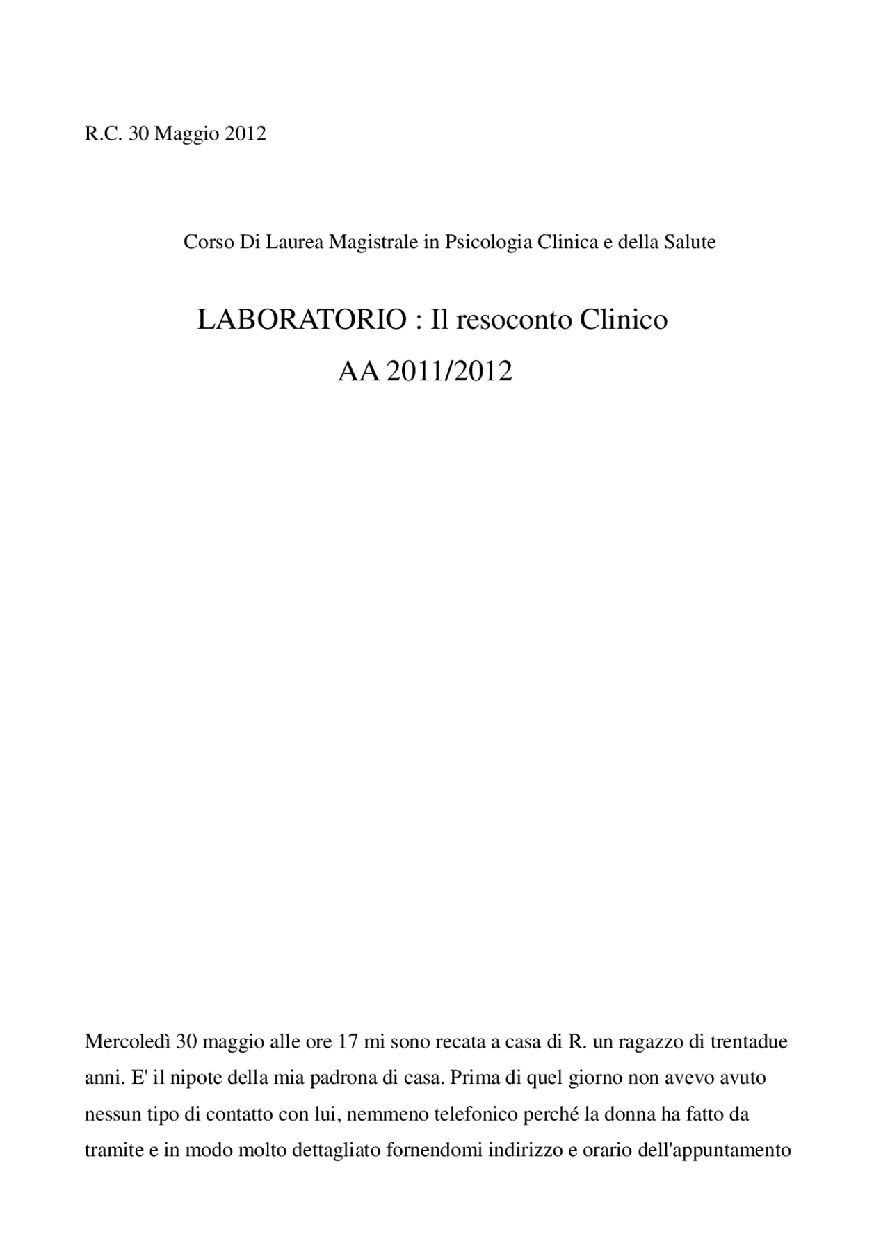 Esercitazione su Come scrivere un resoconto clinico - Docsity