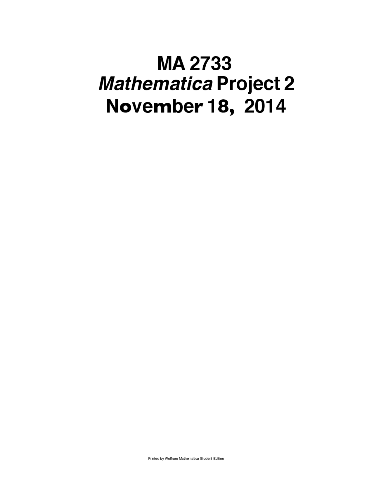 Mathematical Project 2 Calculus Iii Lecture Slides Ma 2733 Docsity