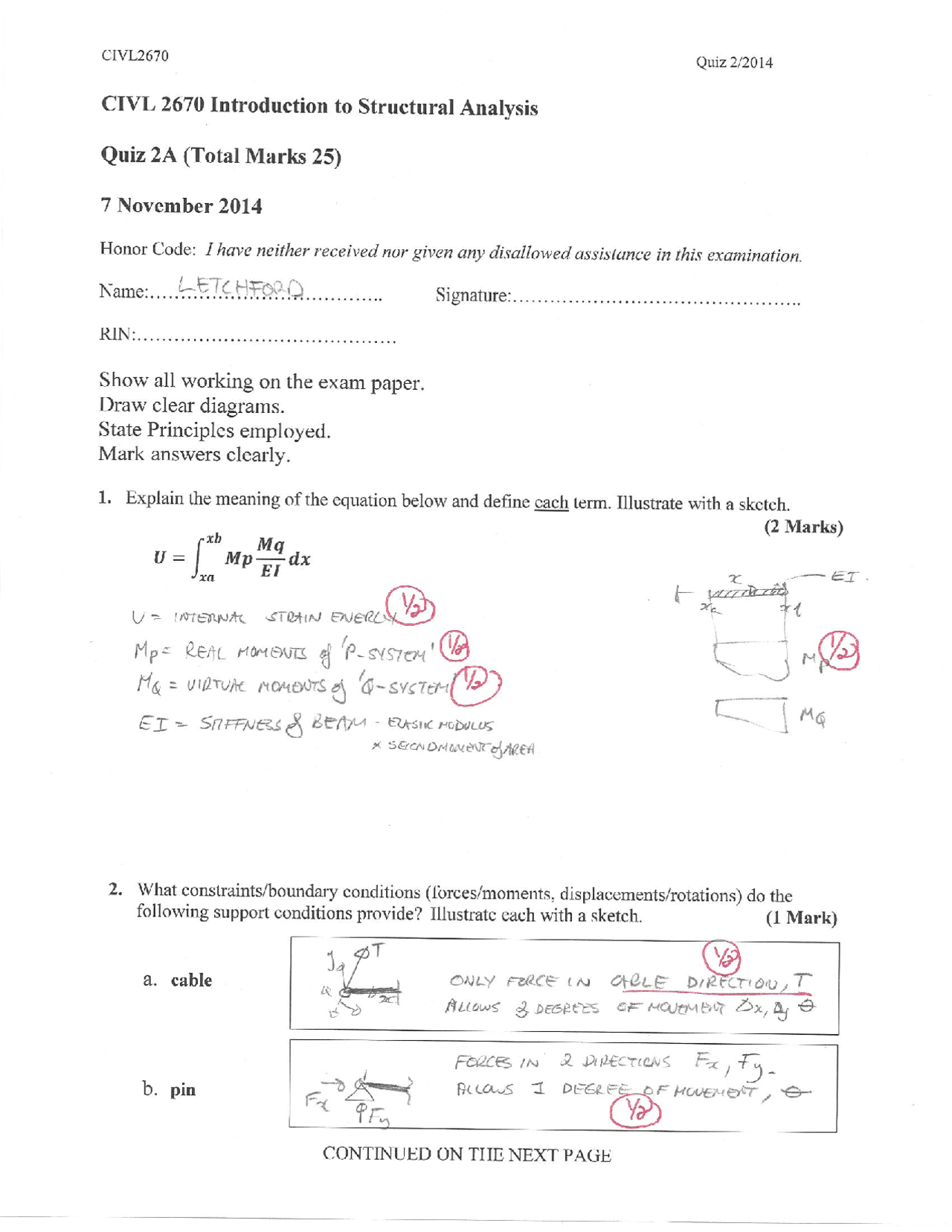 Quiz 2 With Solutions For Introduction To Structural Engineering Civl