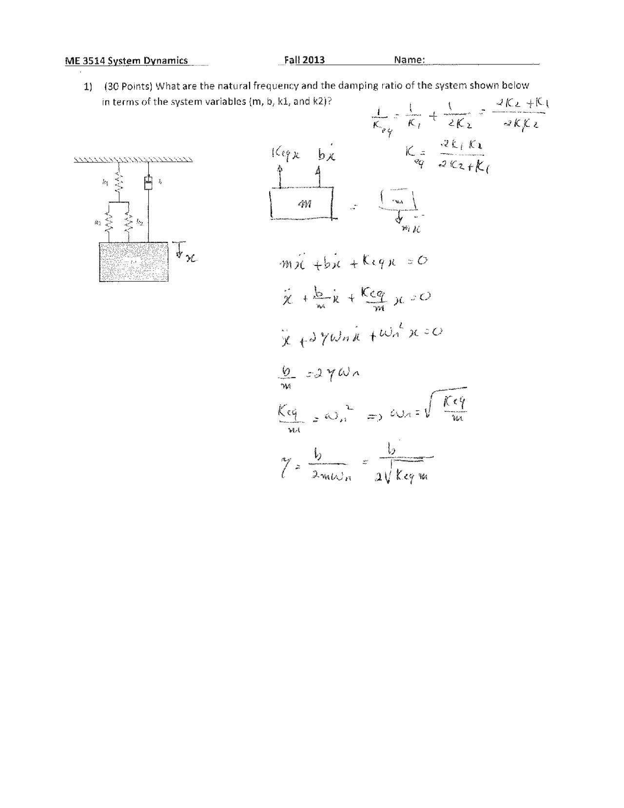 Solved Exam System Dynamics 2013 Me 3514 Docsity