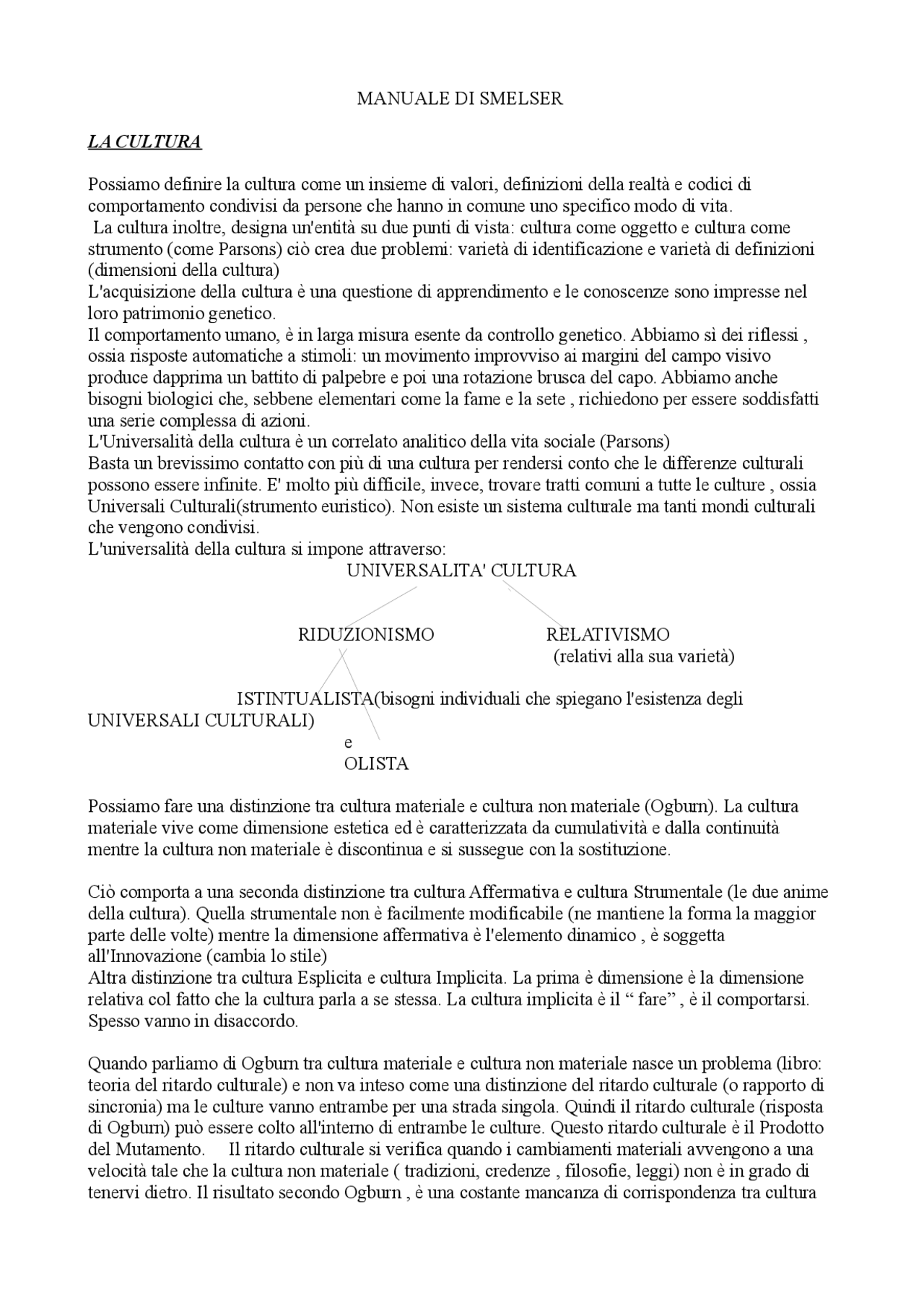 Riassunto Manuale Di Smelser Docsity