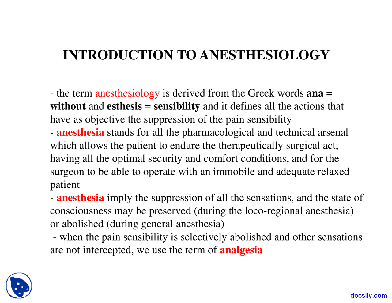 Anesthesiology - ATI - lecture slides | Slides Medicine - Docsity