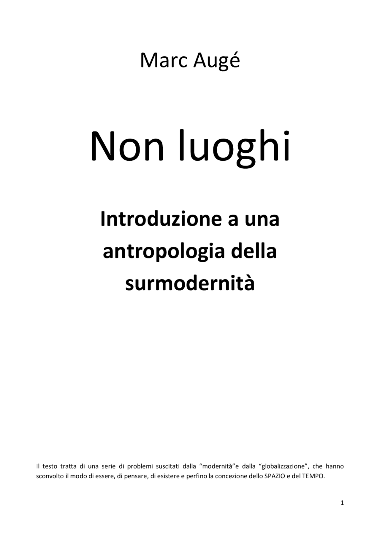 Riassunto Non Luoghi Marc Augé Docsity