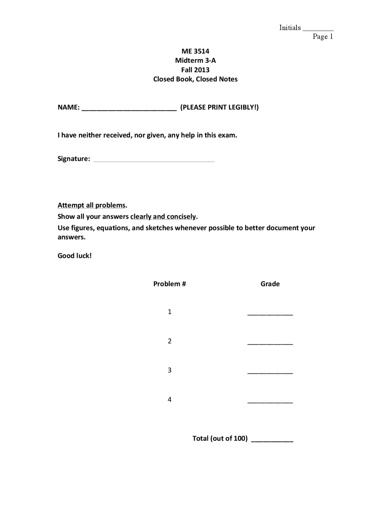 Solved Midterm 3A - System Dynamics | ME 3514 - Docsity