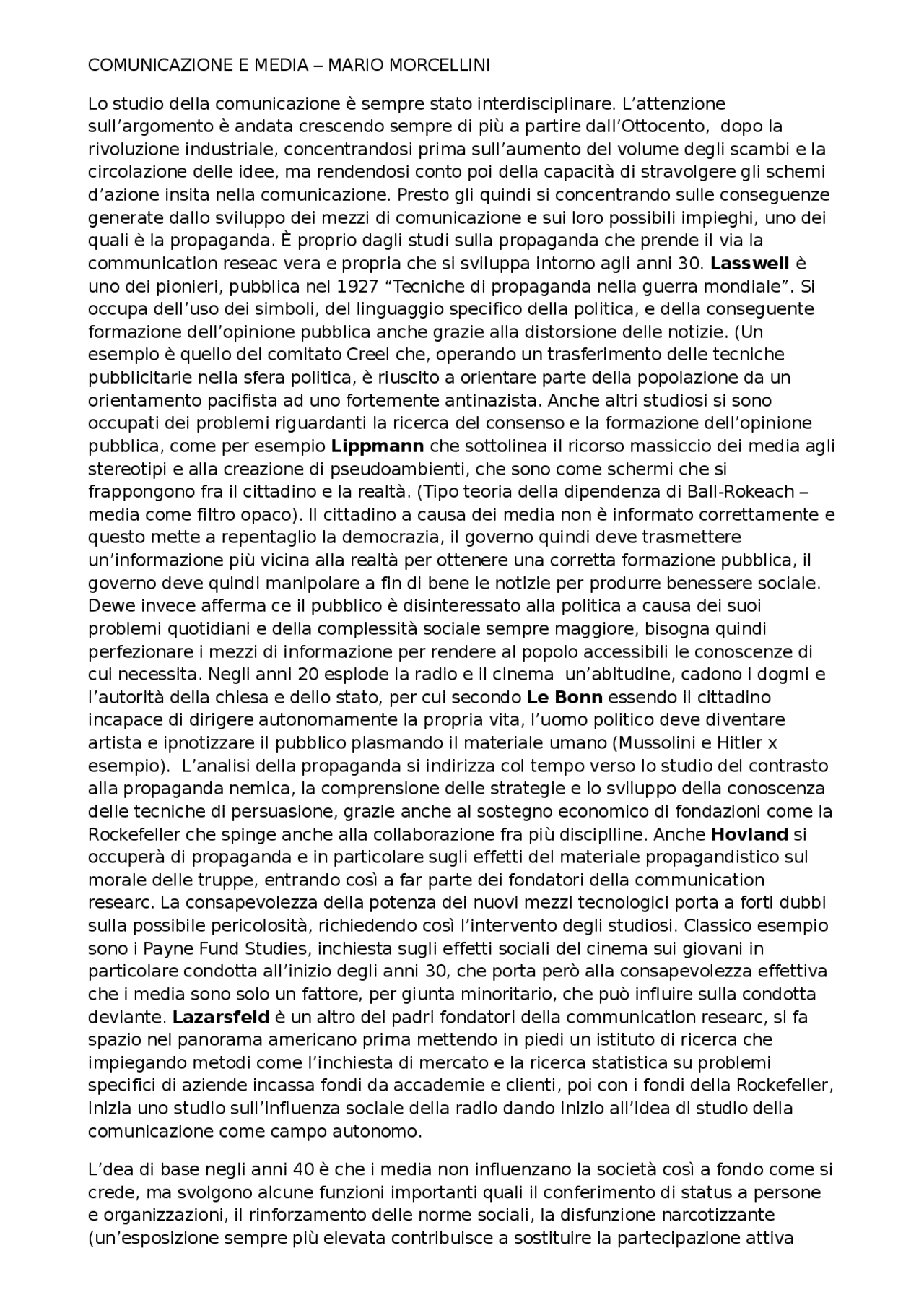 Riassunto Comunicazione E Media Mario Morcellini Docsity