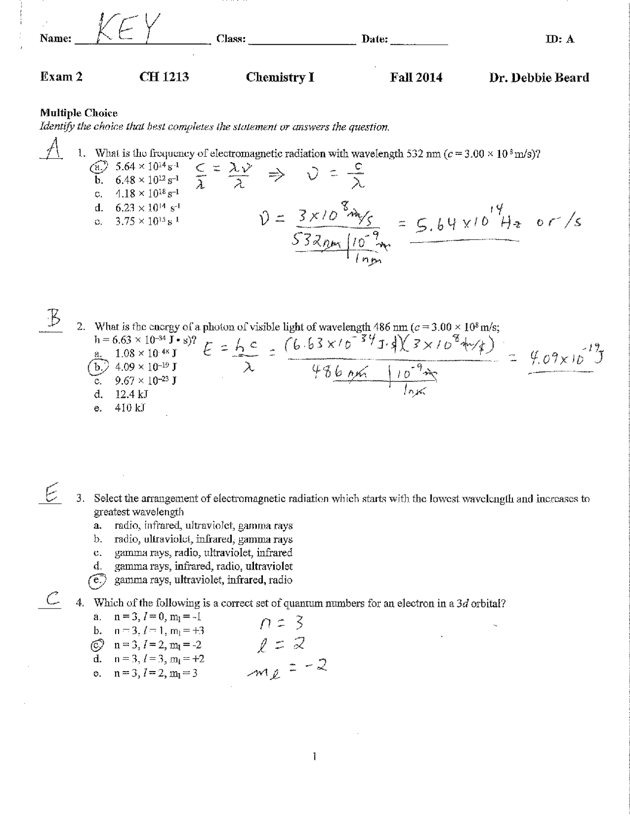 Multiple Choice With Solution Key Chemistry I Ch 1213 Docsity