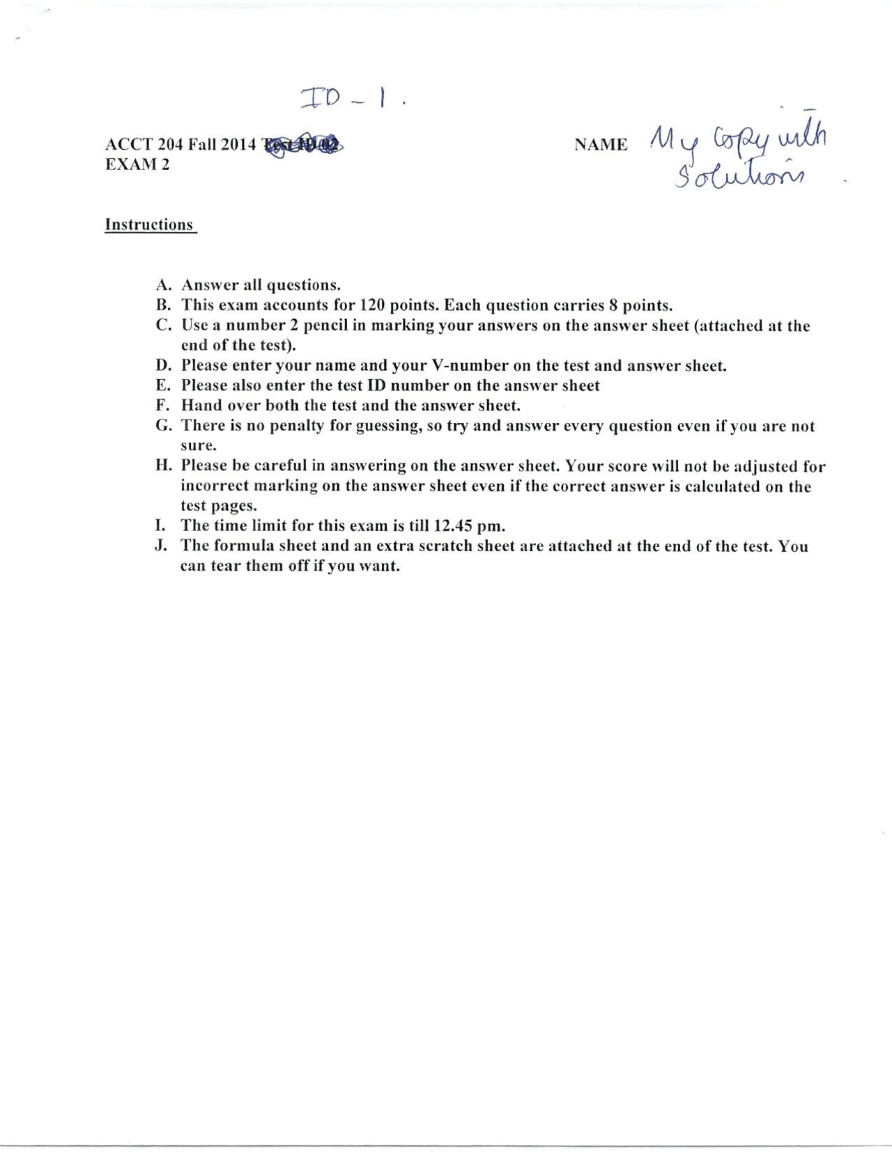 Exam 2 With Solutions Introduction To Accounting Ii Acct 204 Docsity