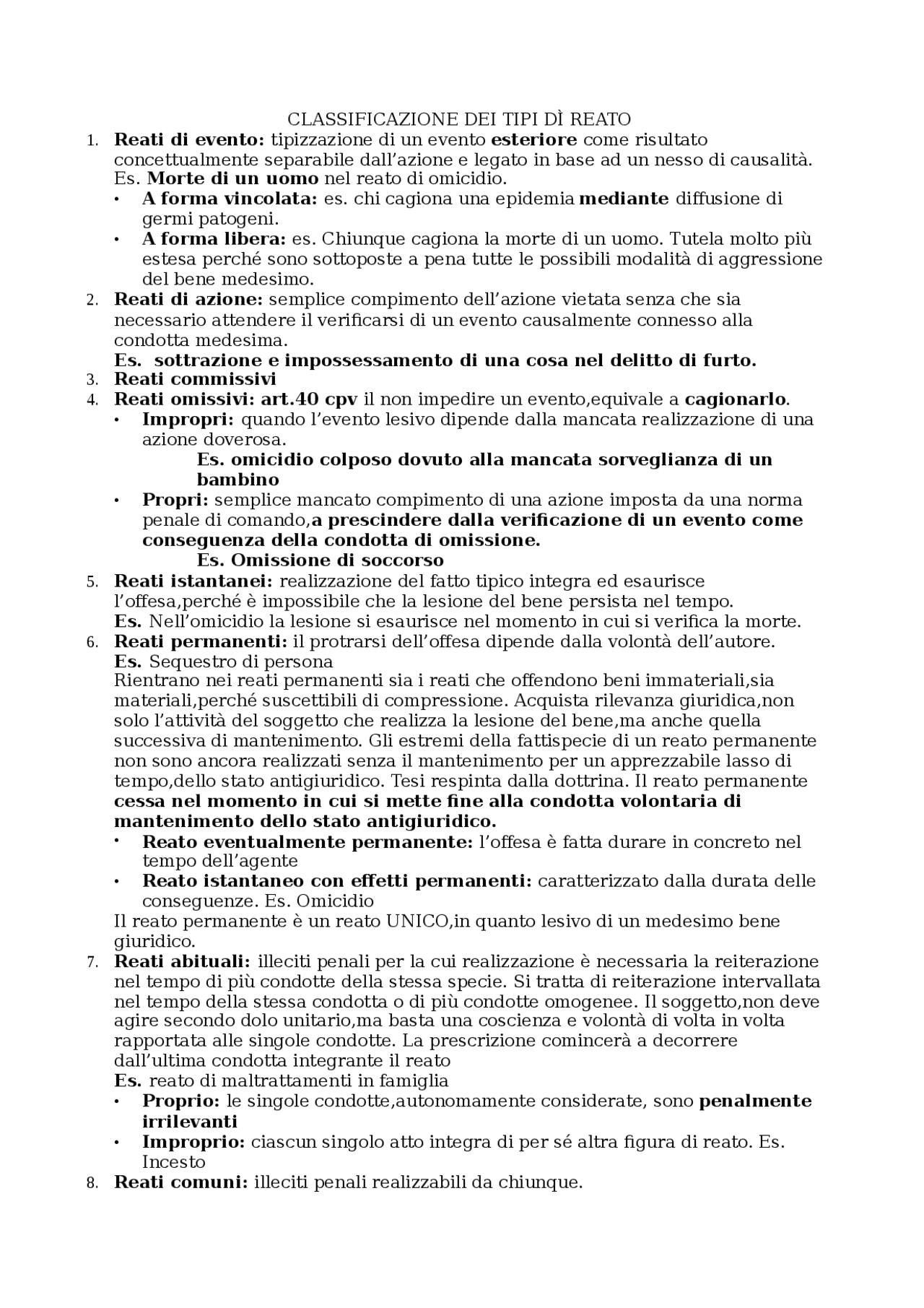 Classificazione Dei Tipi DÌ Reato Diritto Penale Schema Tipologia