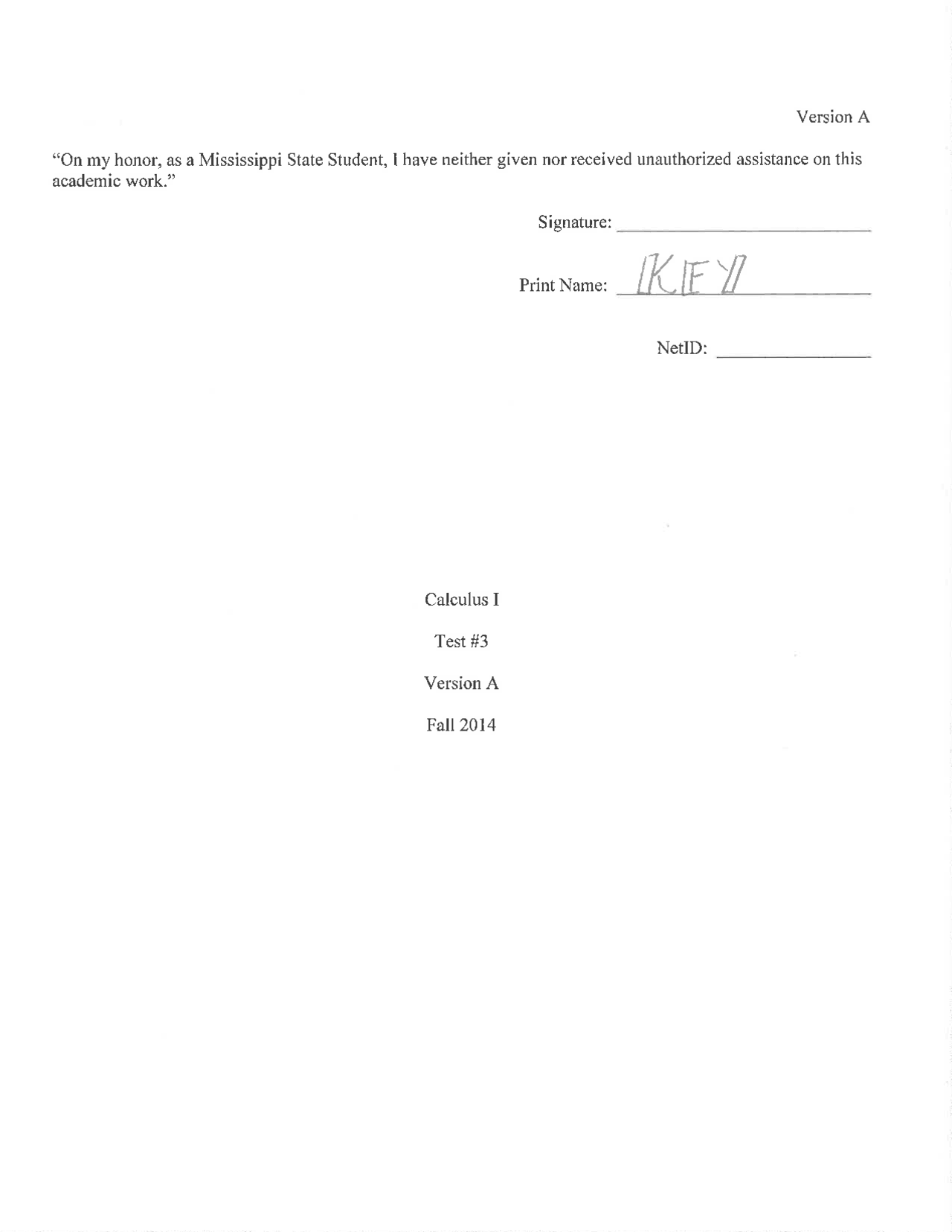 Exam 3a Answer Key Calculus I Ma 1713 Docsity