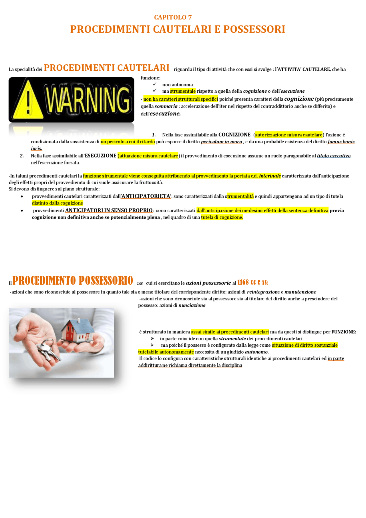 Procedimenti Cautelari E Possessori 1 2 Docsity