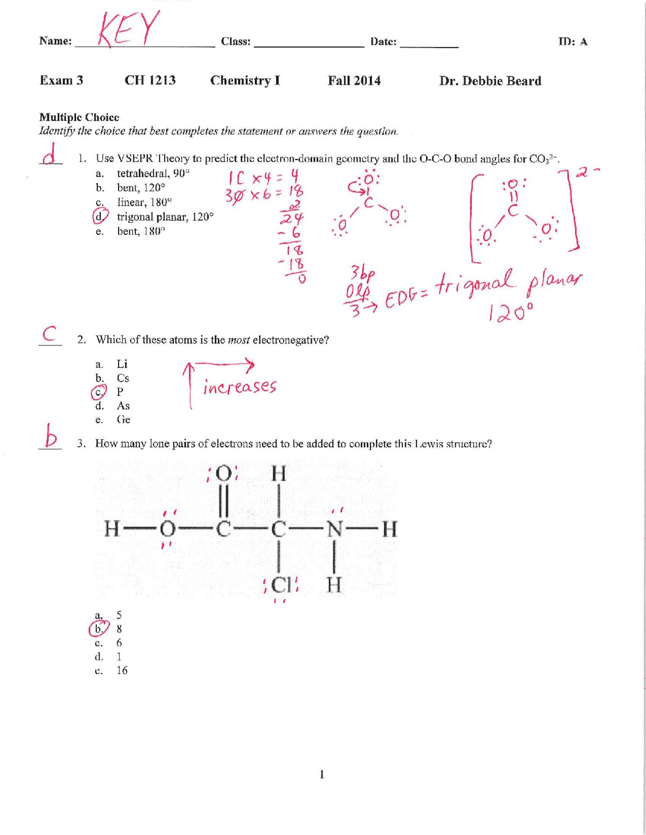 Exam 3 Question with Solutions - Chemistry I | CH 1213 | Exams ...