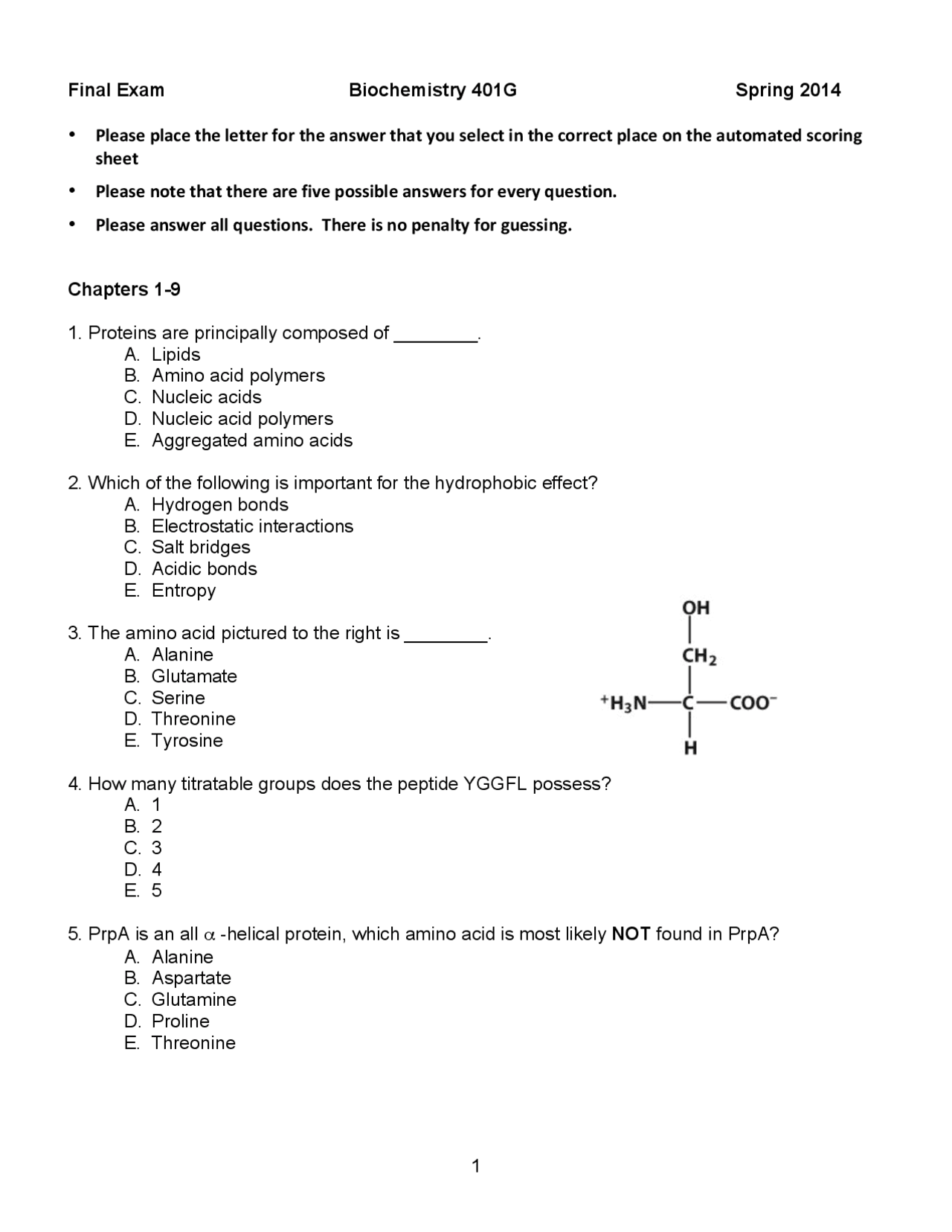 58 Questions on the Structure of Protein - Quiz 1 | BCH 401G | Exams ...