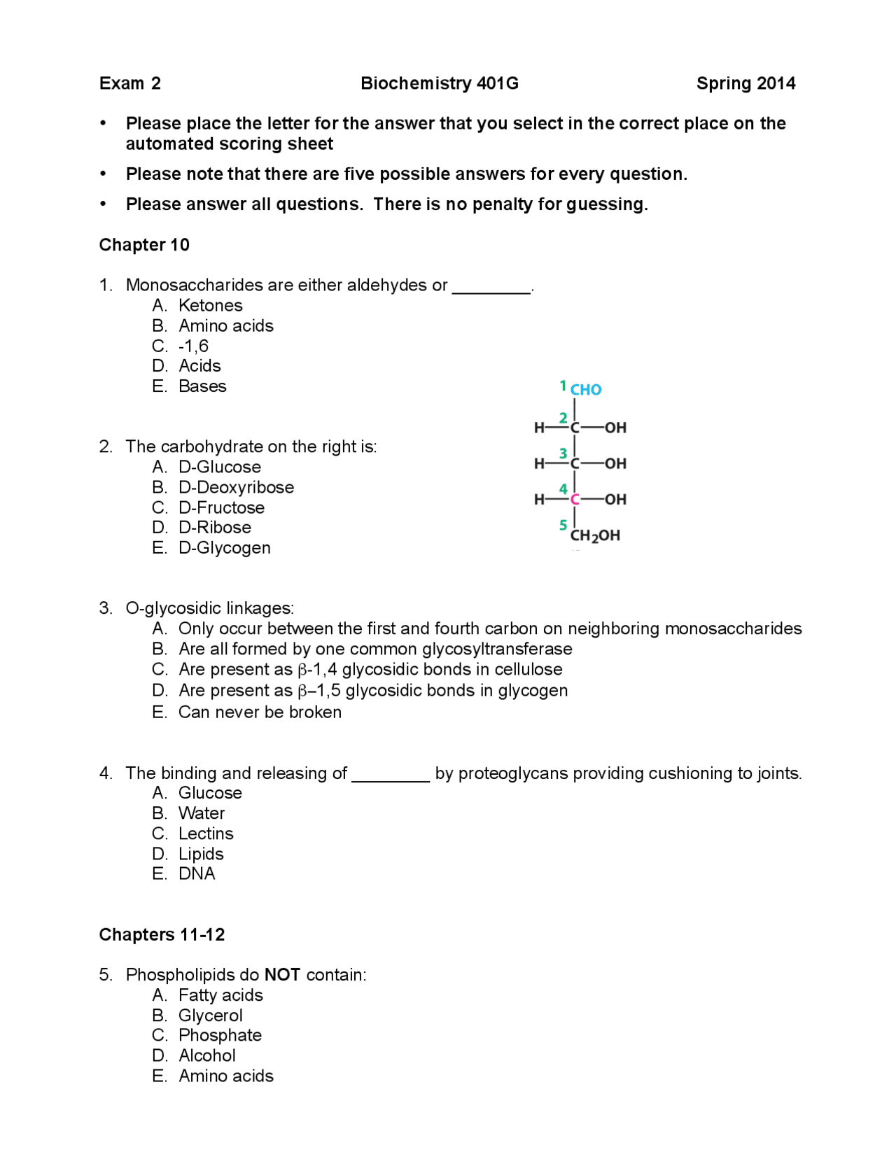 40 Mcqs For Exam Ii Fundamental Of Biochemistry Bch 401g Docsity
