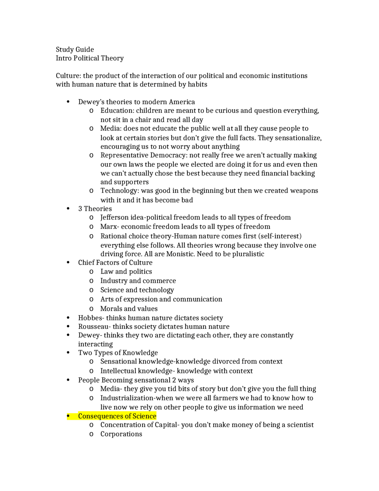 Test Review Introduction To Political Theory Psci 2014 Docsity