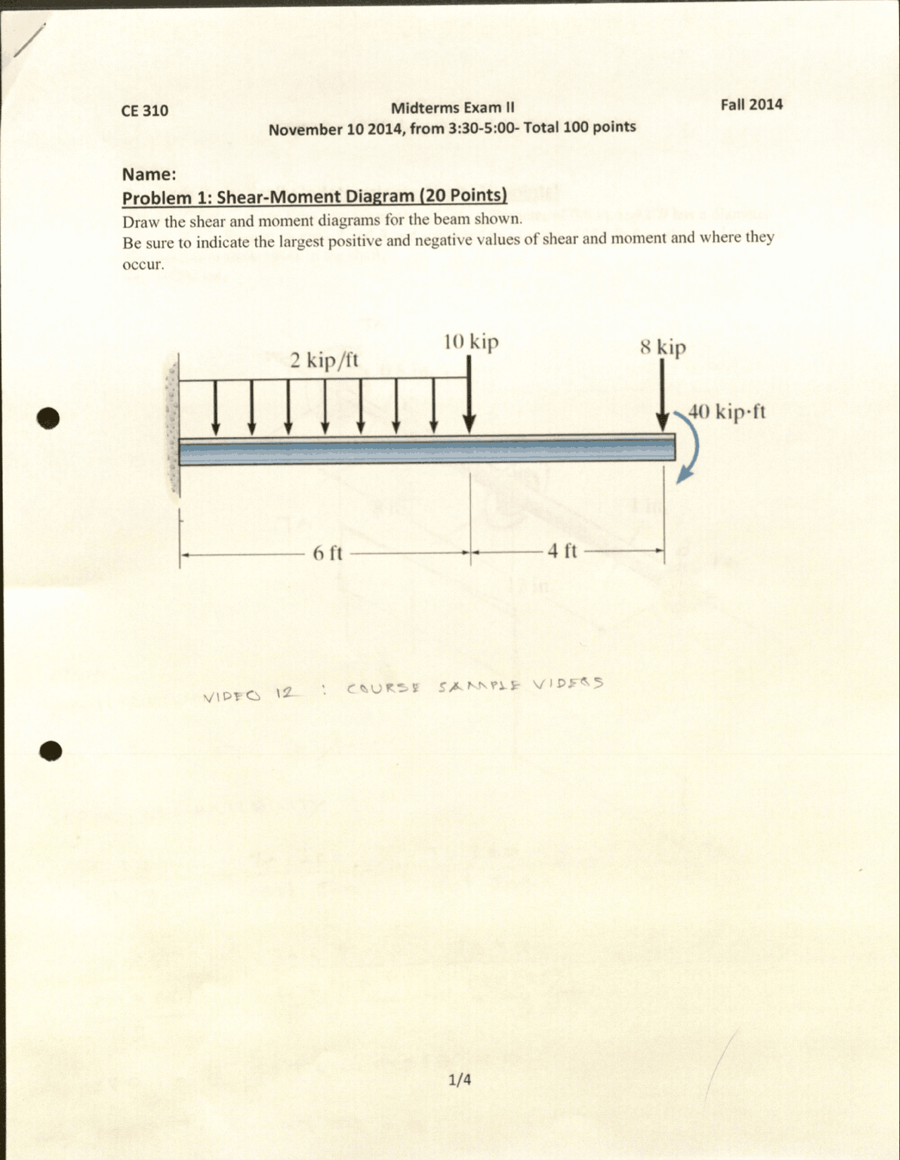 Midterm Exam 3 Problems With Solutions Strength Of Materials Ce 310