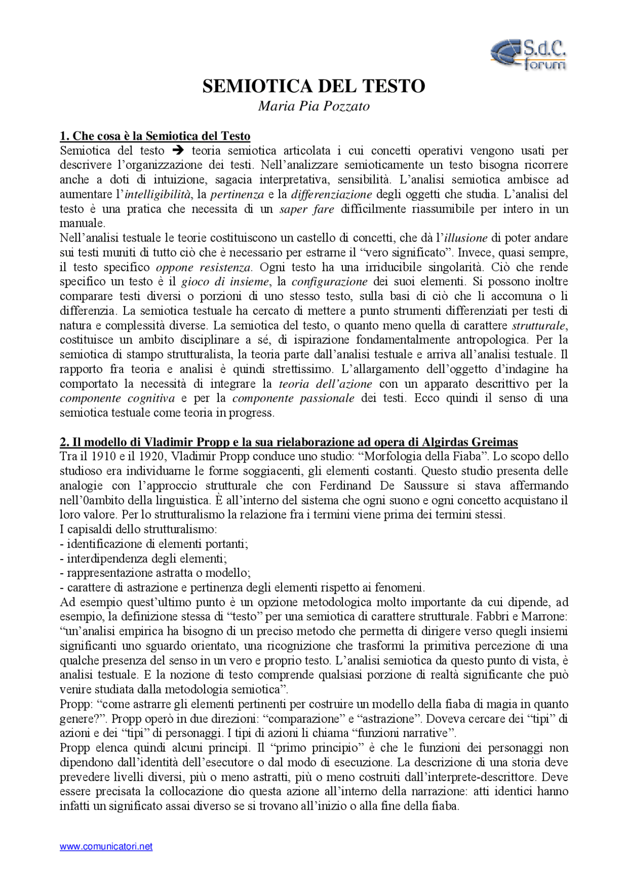Semiotica Del Testo Docsity