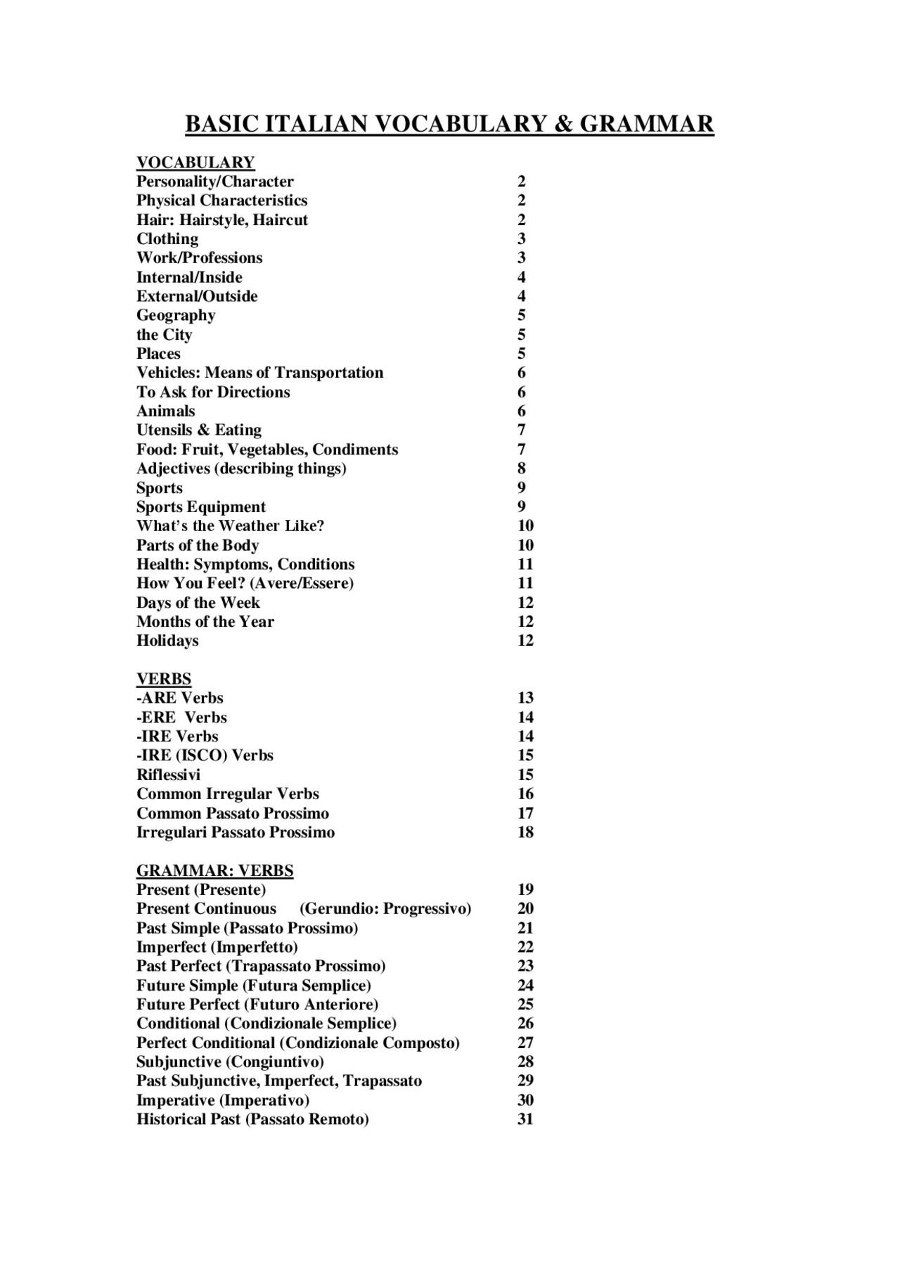 Italian study guide - Docsity