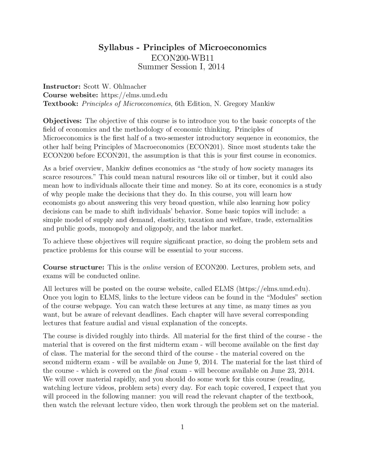 Principle Of Microeconomics Syllabus Econ 200 Docsity