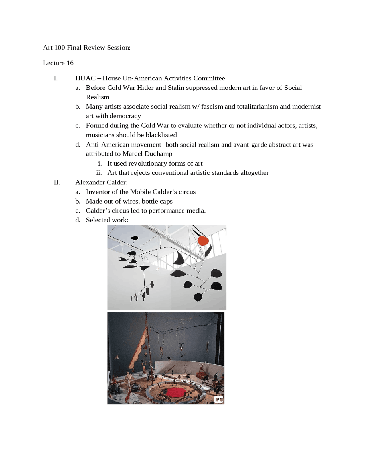 Art 100 Final Review - American Art and Culture | ART 100 - Docsity