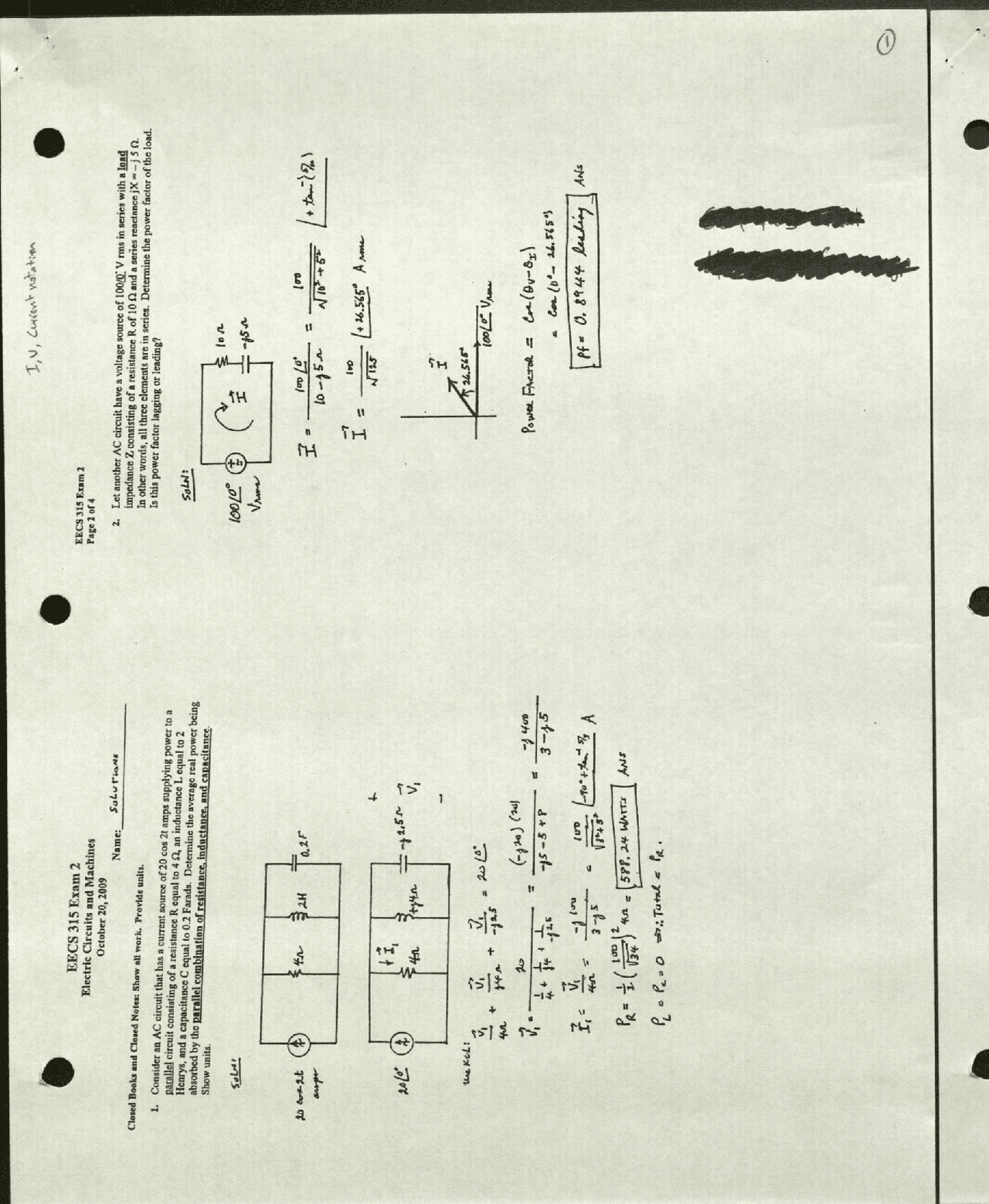 Practice Questions Exam 2 - Electric Circuits and Machines | EECS 315 - Docsity