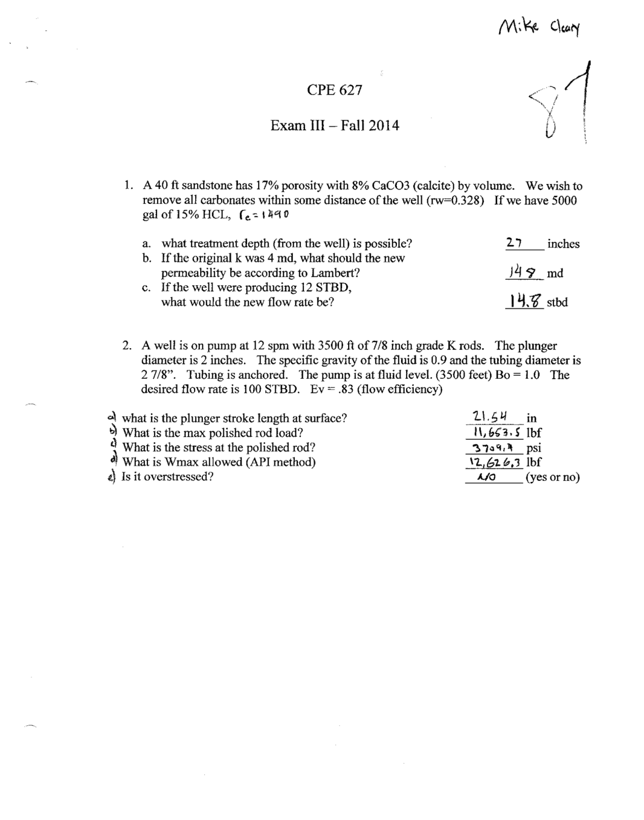 3 Questions with Answers on Petroleum Production - Exam 3 | C&PE 627 ...