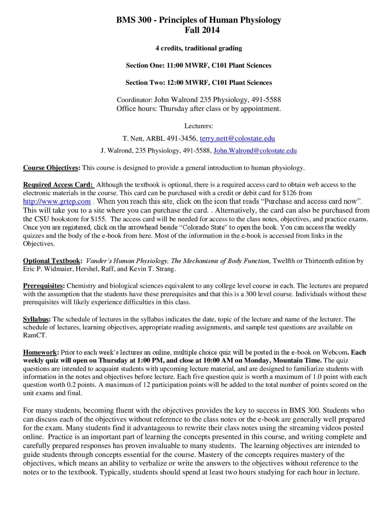 General Introduction And The Principles Of Human Physiology Bms 300