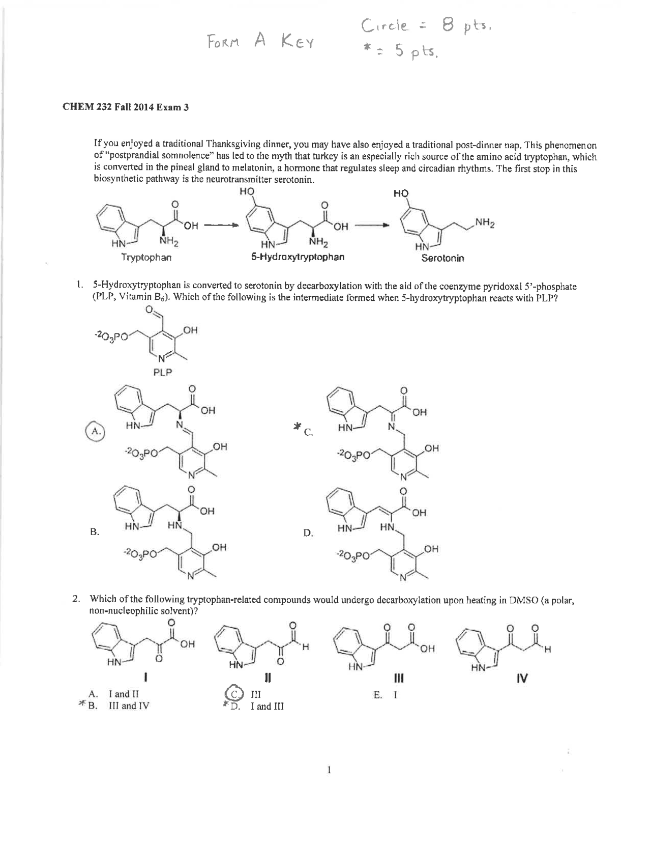 Exam 3a With Answers For Elementary Organic Chemistry I Chem 232