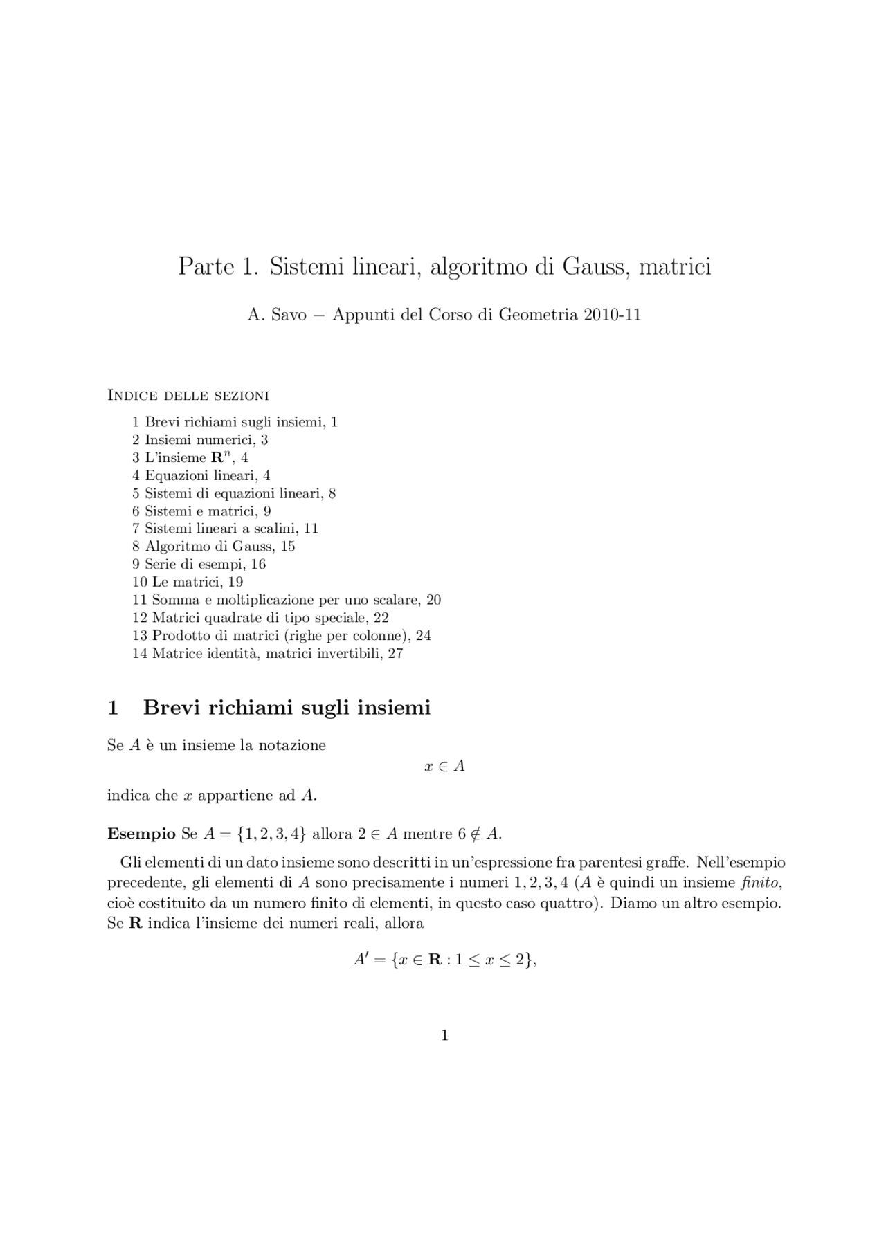 Sistemi lineari, algoritmo di Gauss, matrici - Docsity